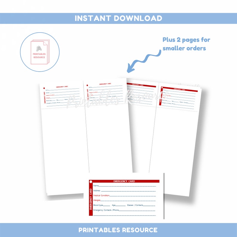 Emergency Wallet Card | Emergency ID Card | Information Card | Medical ...