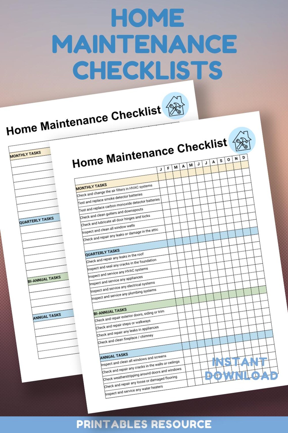 Home Maintenance Checklist Printable House Organizer Monthly Quarterly ...