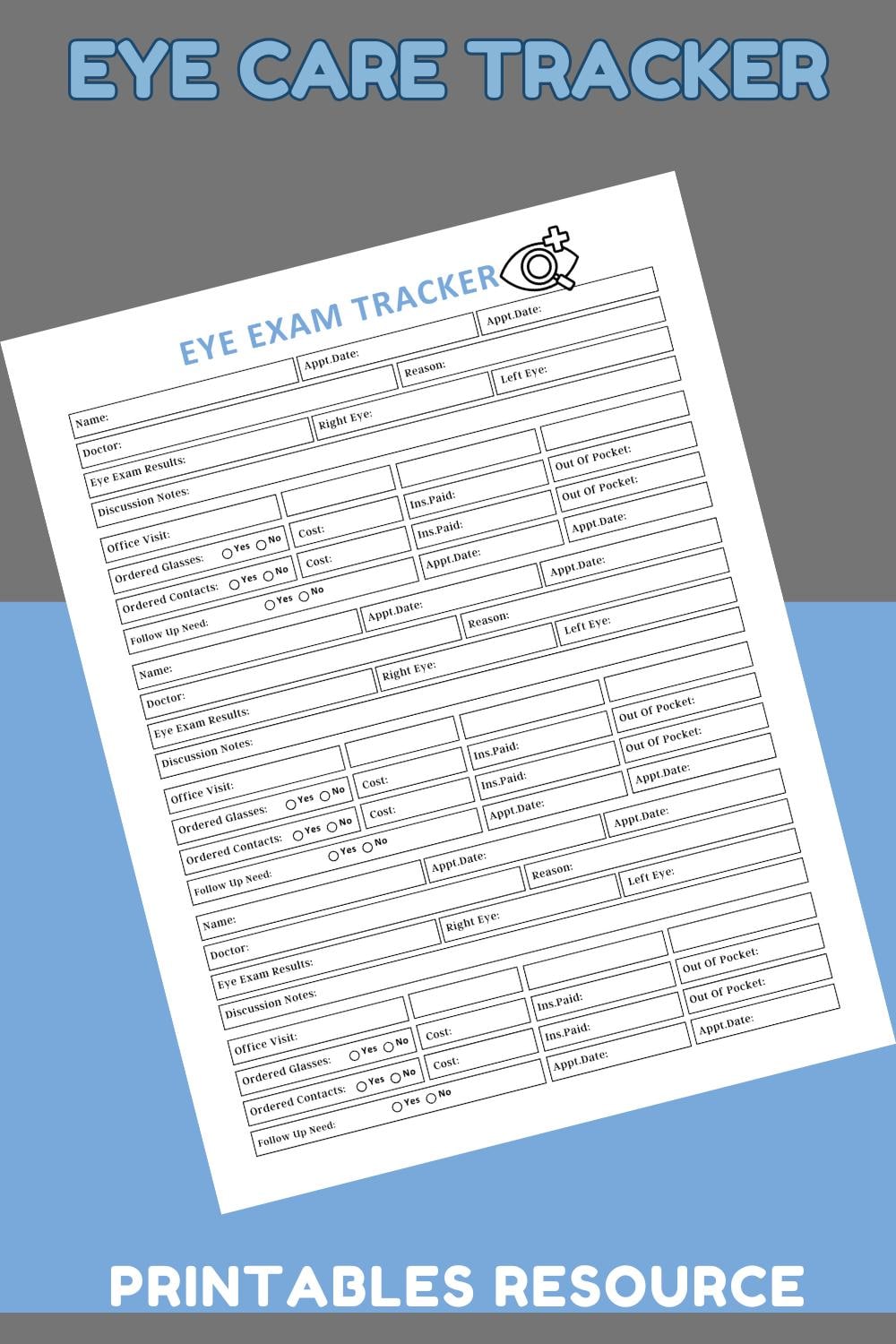 Eye Care Health Printable Tracker Optometrist Eye Prescription ...