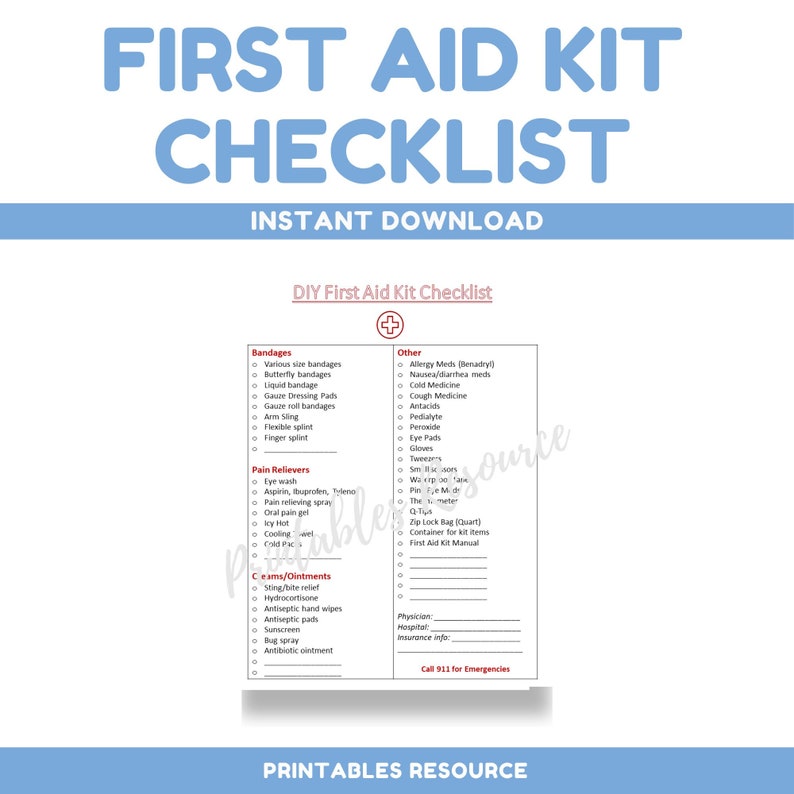 First Aid Kit List Printable First Aid Kit Bag Checklist Emergency ...