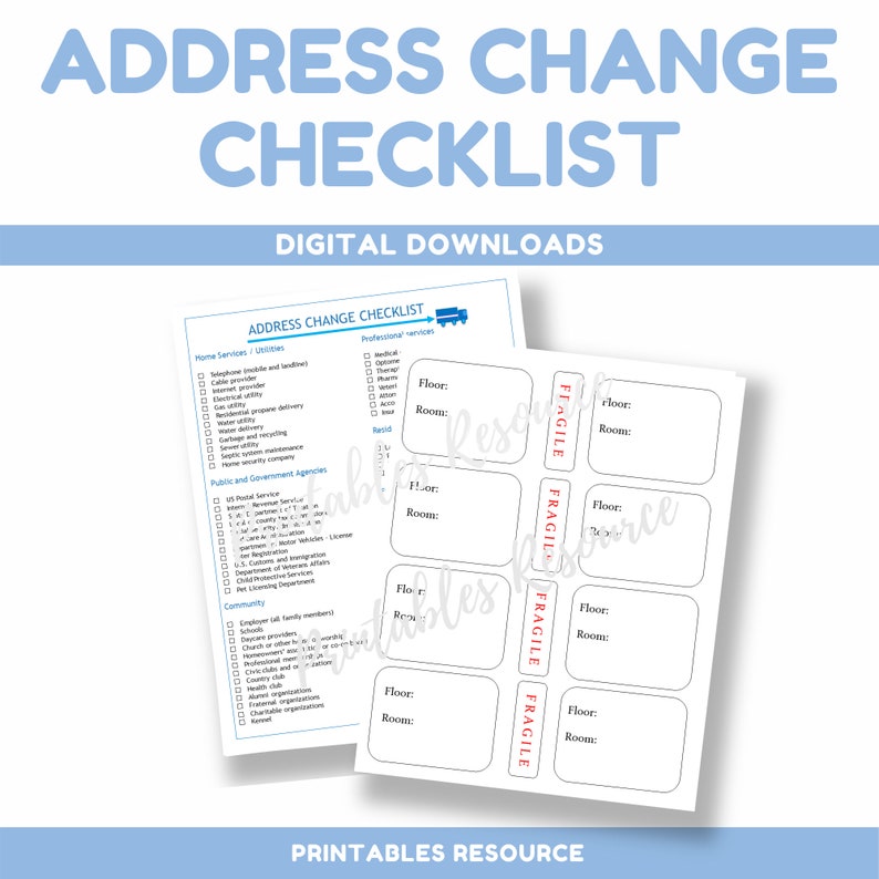 Address Change Checklist Printable Moving Checklist Change of Address ...