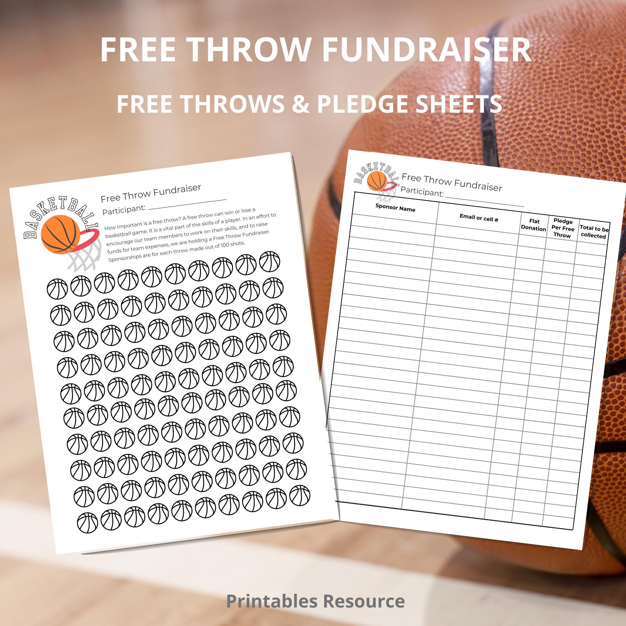 Basketball Team Fundraising Form Printable Free Throw Pledge Sheet ...