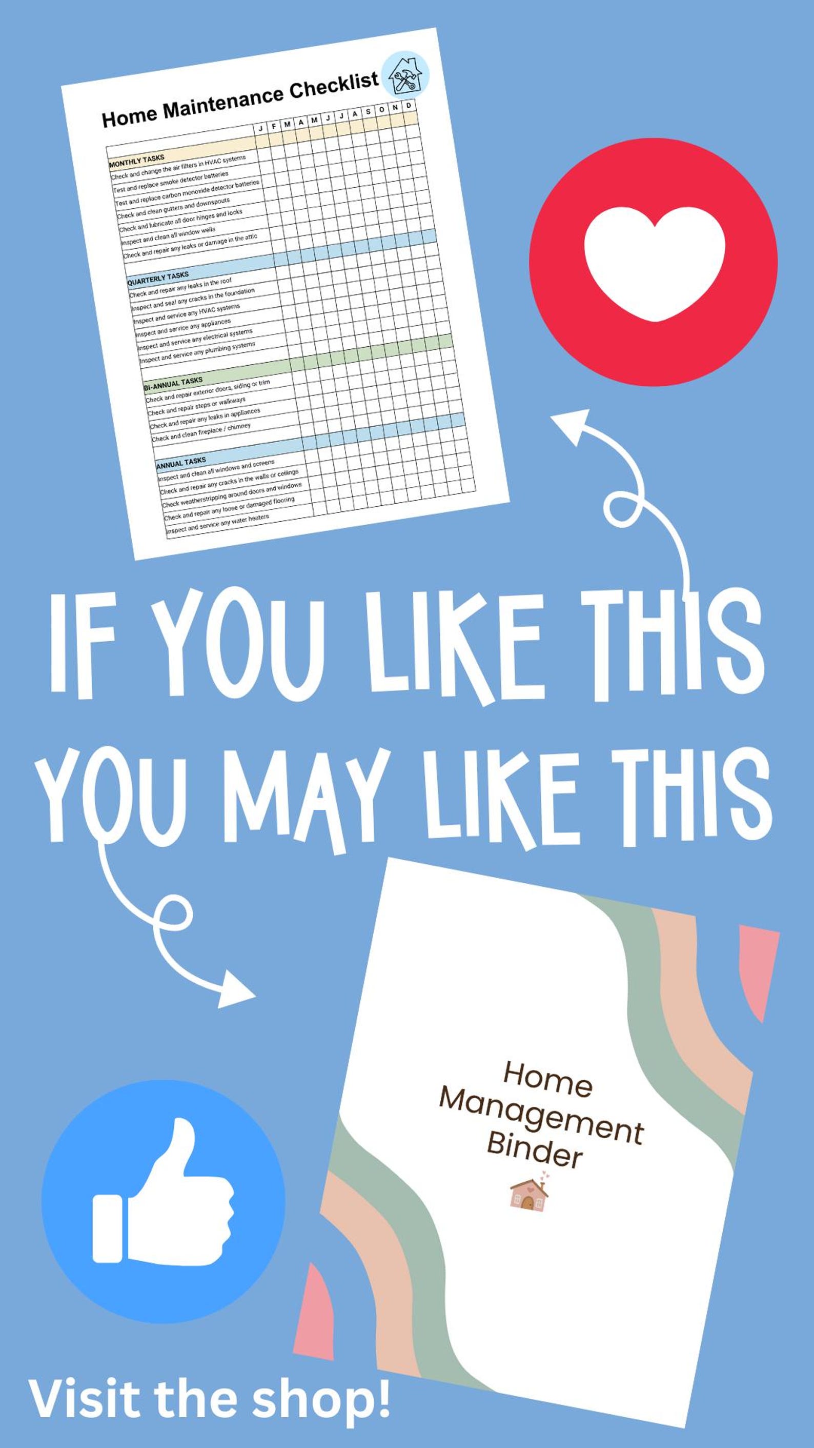 Home Maintenance Checklist Printable House Organizer Monthly Quarterly ...