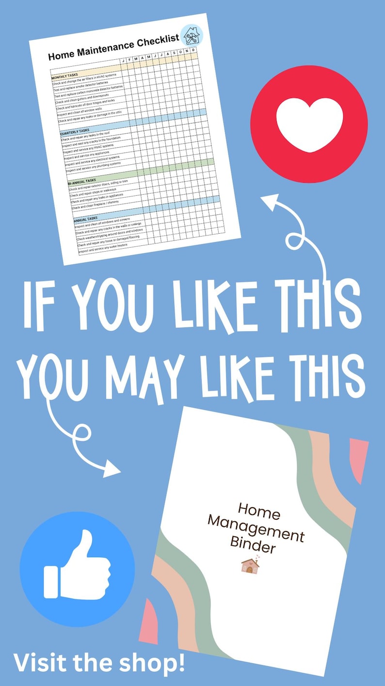 Home Maintenance Checklist Printable House Organizer Monthly Quarterly ...