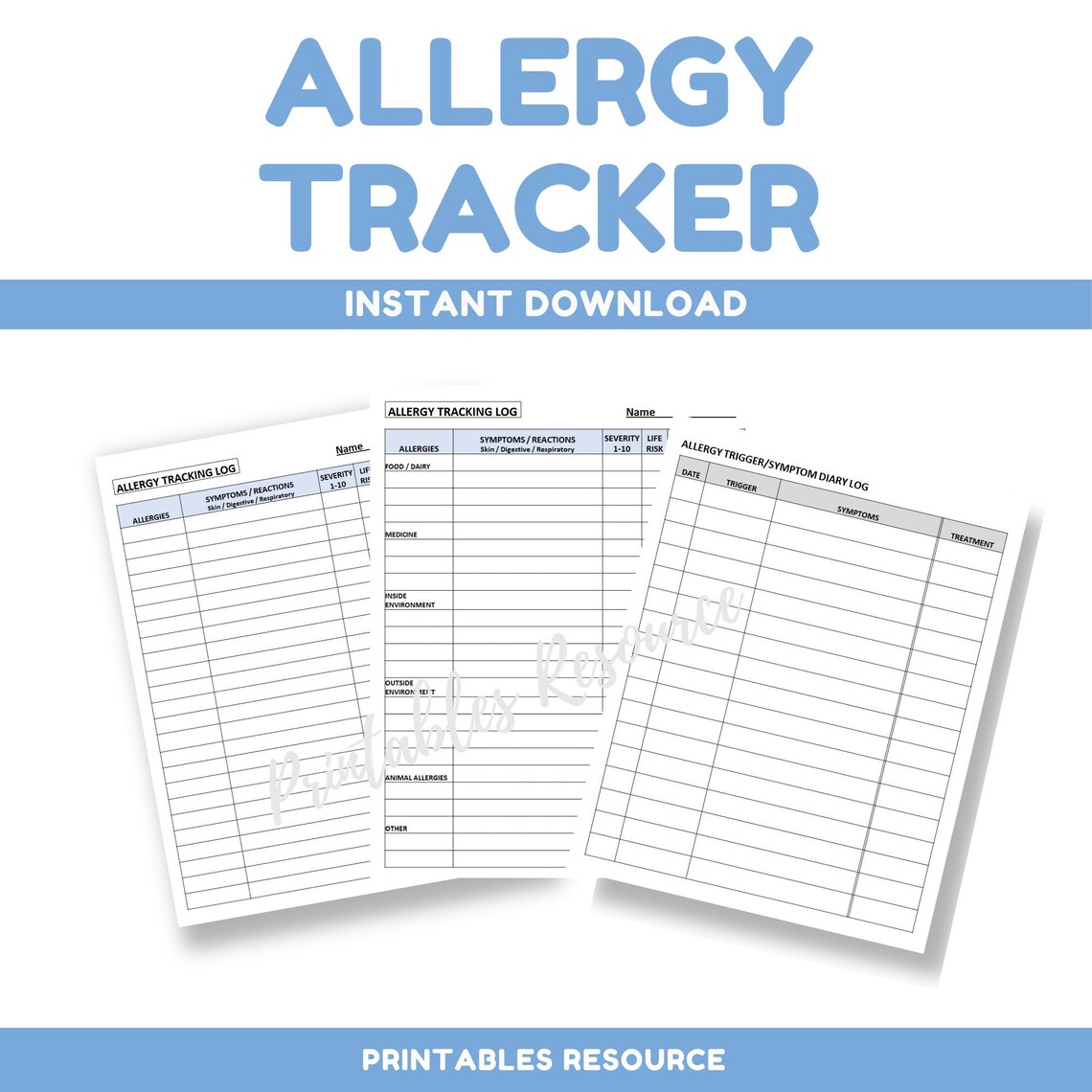 Allergy Tracker Allergy Symptoms Log Minimalist Design System Journal ...