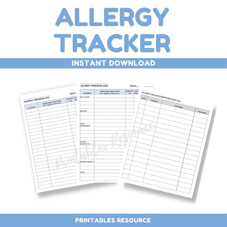 Allergy Tracker | Allergy Symptoms Log | Minimalist Design | System ...