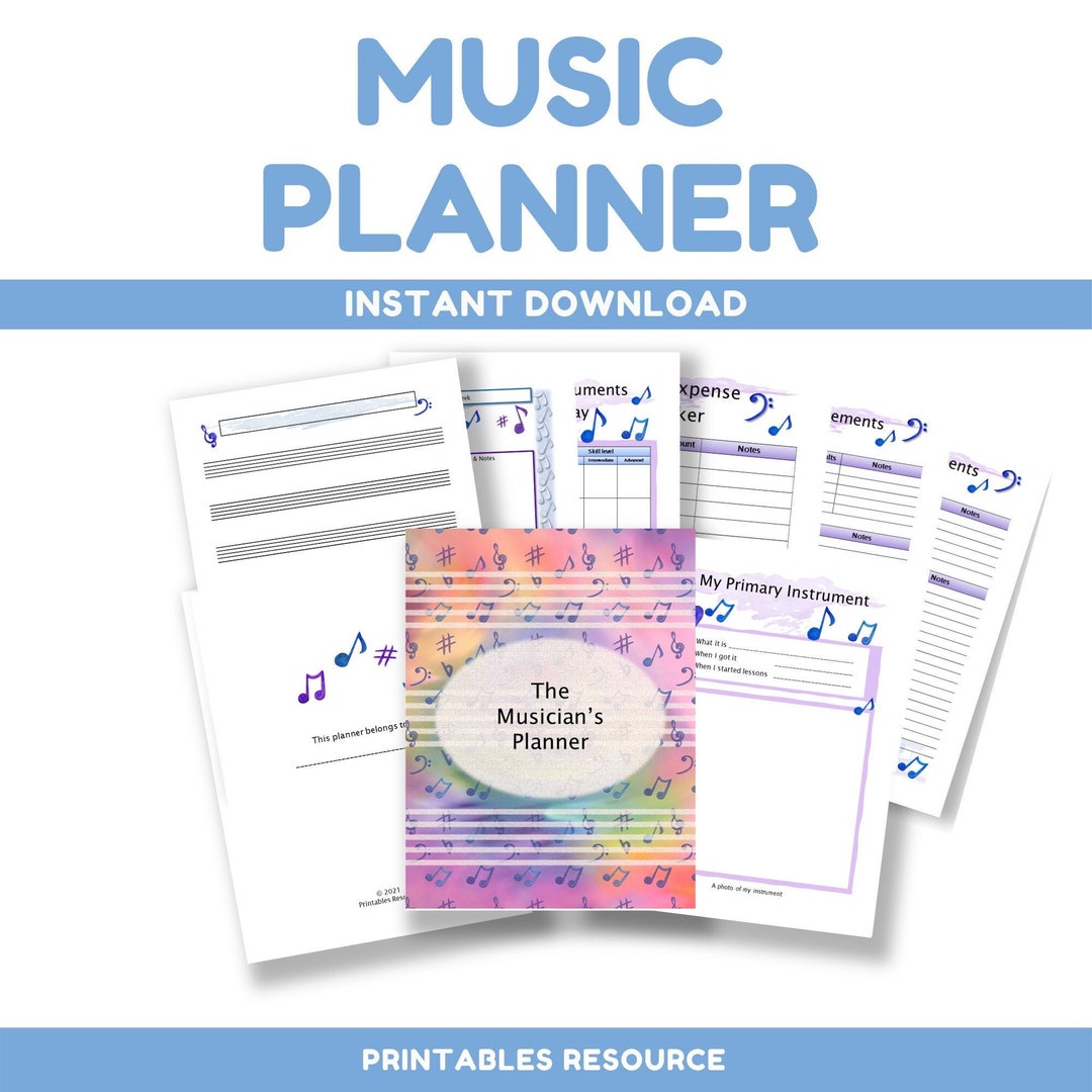 Music Planner Printable: Musician's Journal, Practice Workbook (PDF ...