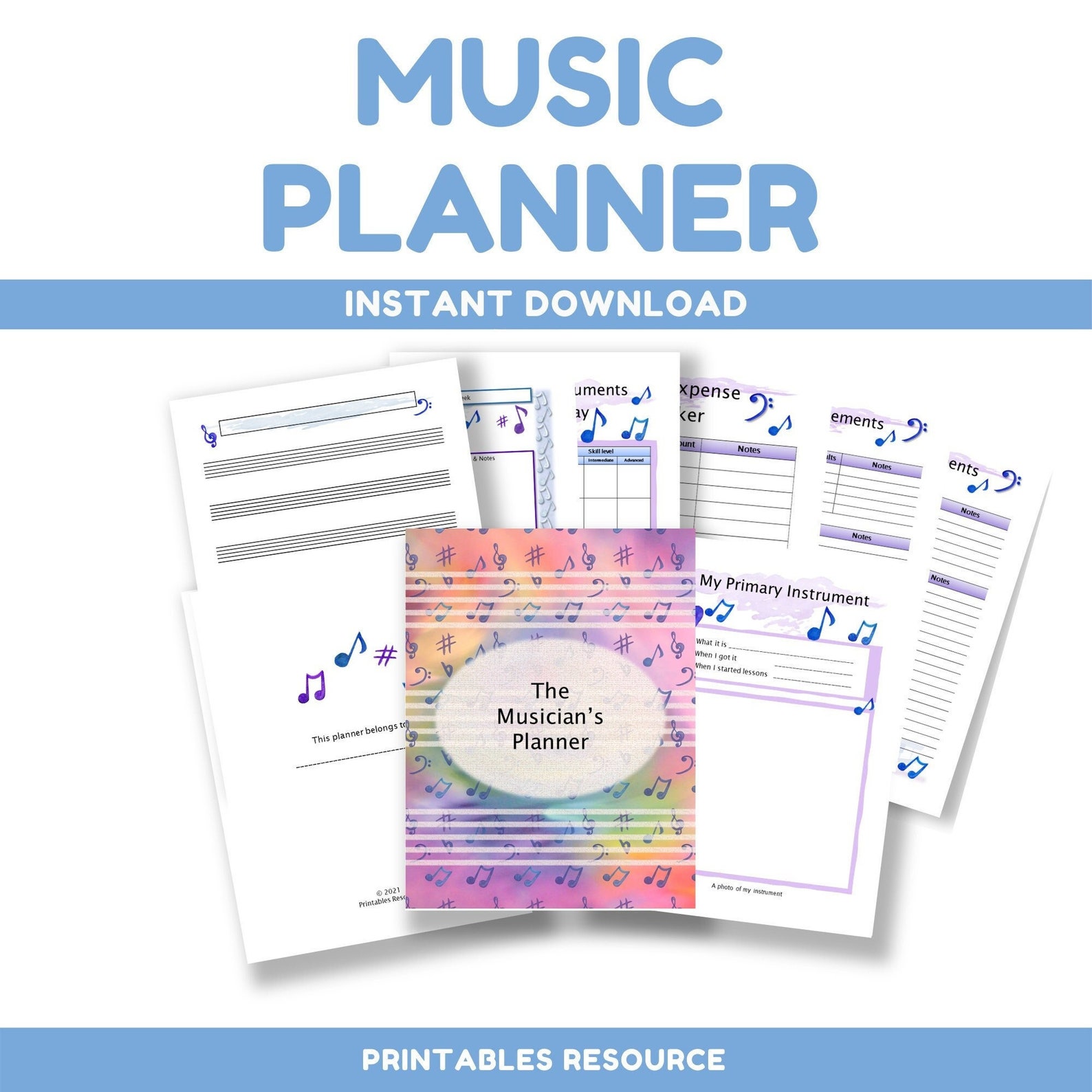 Music Planner Printable: Musician's Journal, Practice Workbook (PDF ...