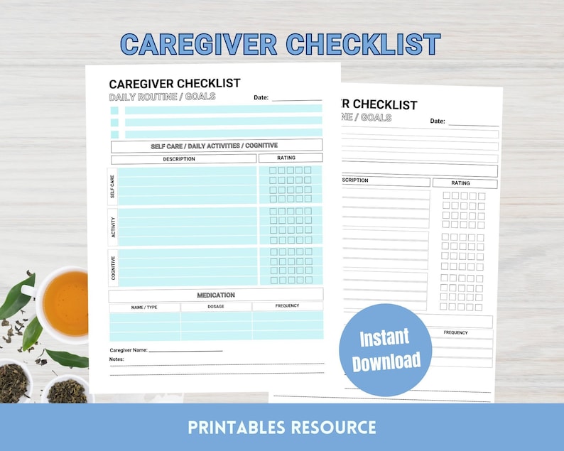 Senior Care Plan Caregiver Checklist Elder Care Activity Log Aging ...