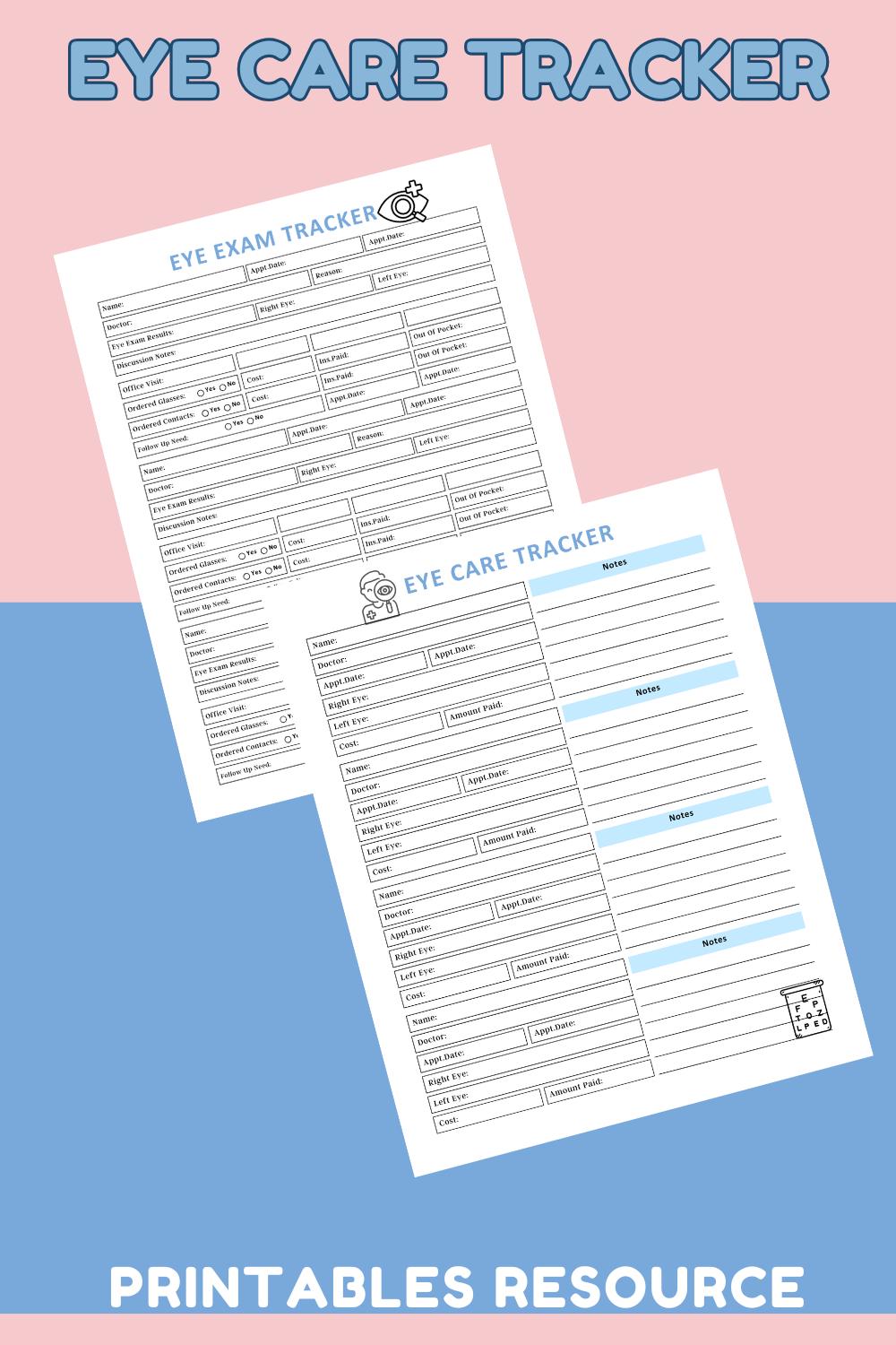 Eye Care Health Printable Tracker Optometrist Eye Prescription ...