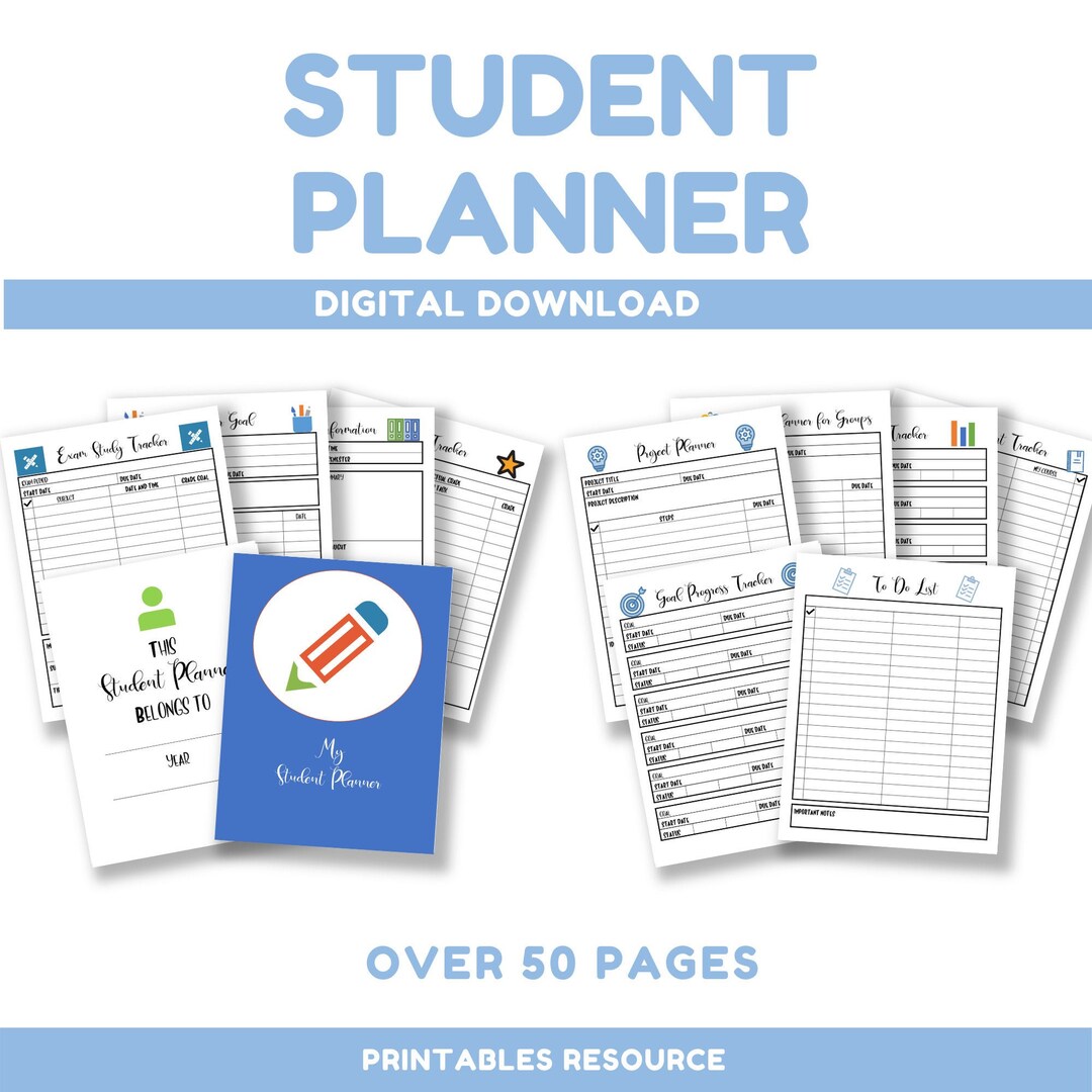 School Student Planner Printable: Assignment & Exam Tracker (digital ...