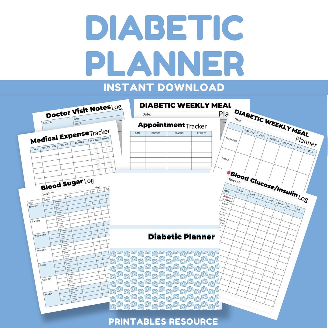 Printable Blood Sugar Tracker, Diabetic Daily Planner, Type 2 Diabetes ...