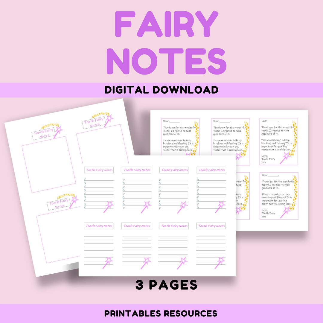 Printable Notes for Kids Lost Tooth Cute Stationery for Kids Cute Fairy ...