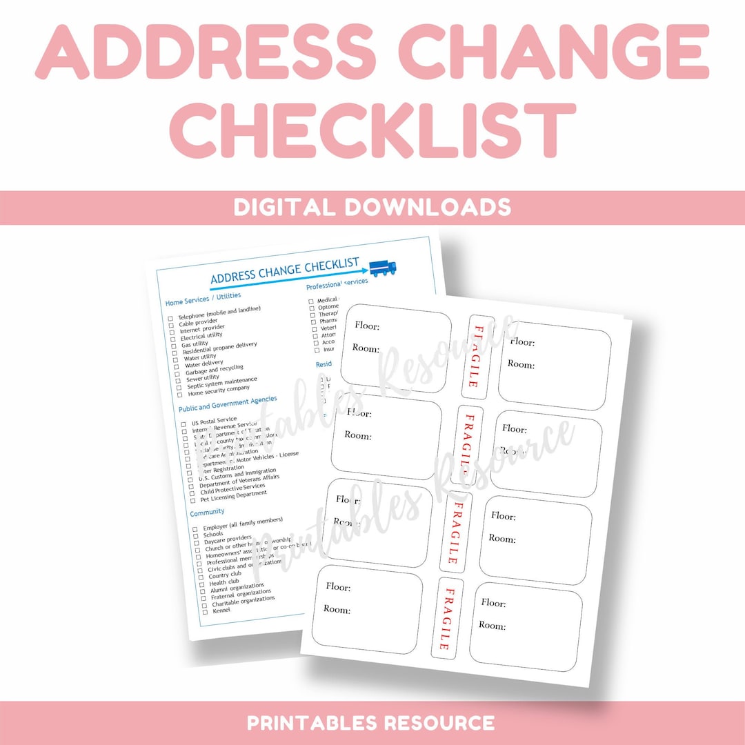 Address Change Checklist Printable Moving Checklist Change of Address ...