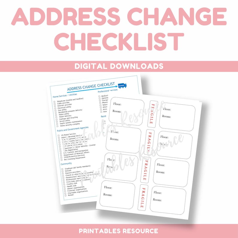Address Change Checklist Printable: Moving To-do List + Labels (digital ...