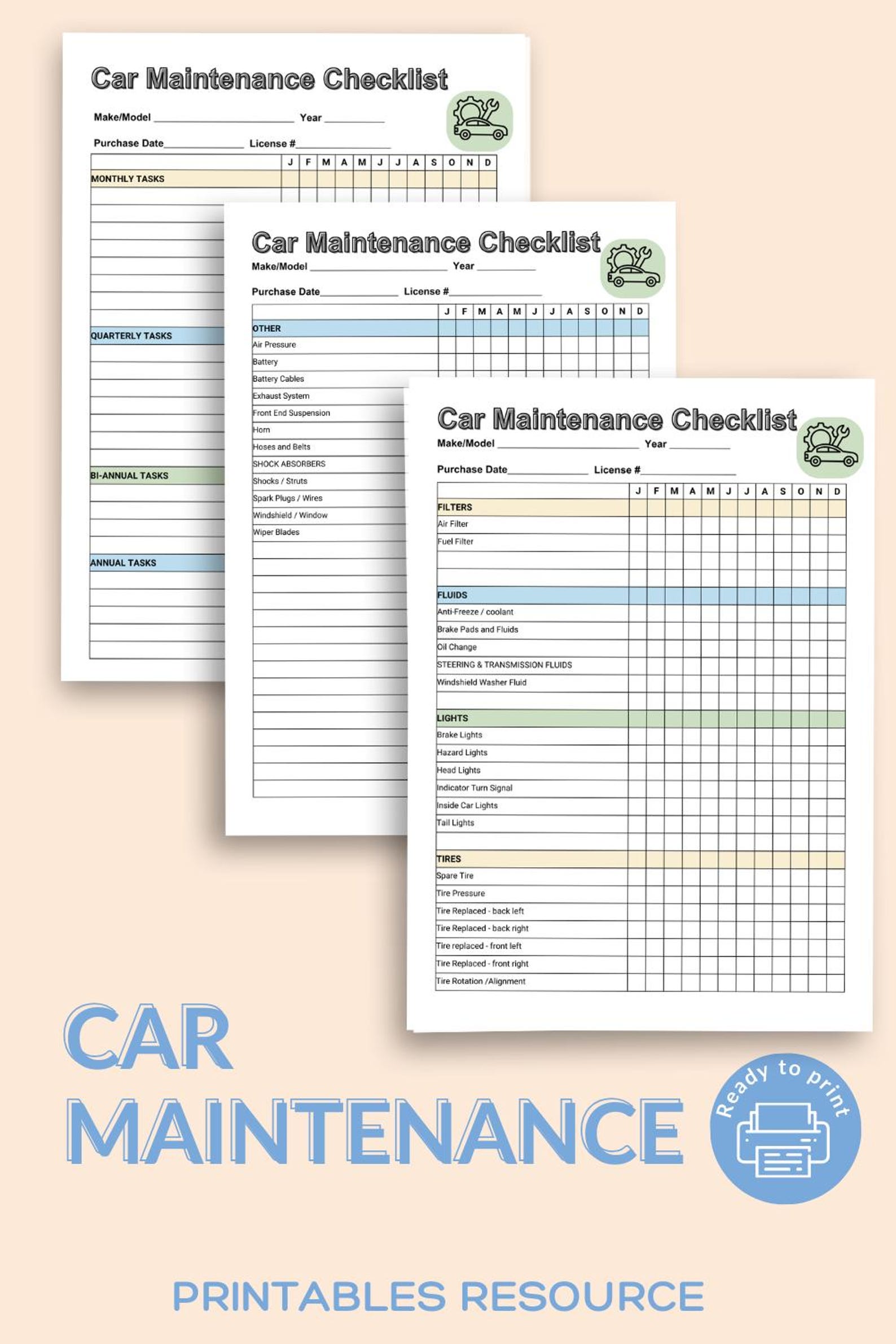 Printable Home Maintenance Binder and Safety Checklist and Car ...