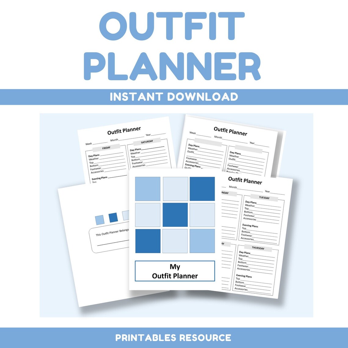 Weekly Outfit Planner Printable Outfit Planner Outfit Planning Wardrobe ...