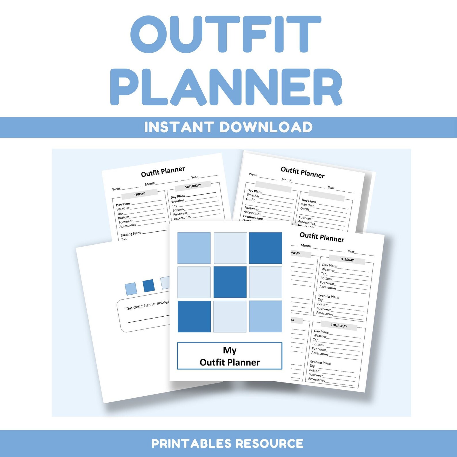 Weekly Outfit Planner | Printable Outfit Planner | Outfit Planning ...