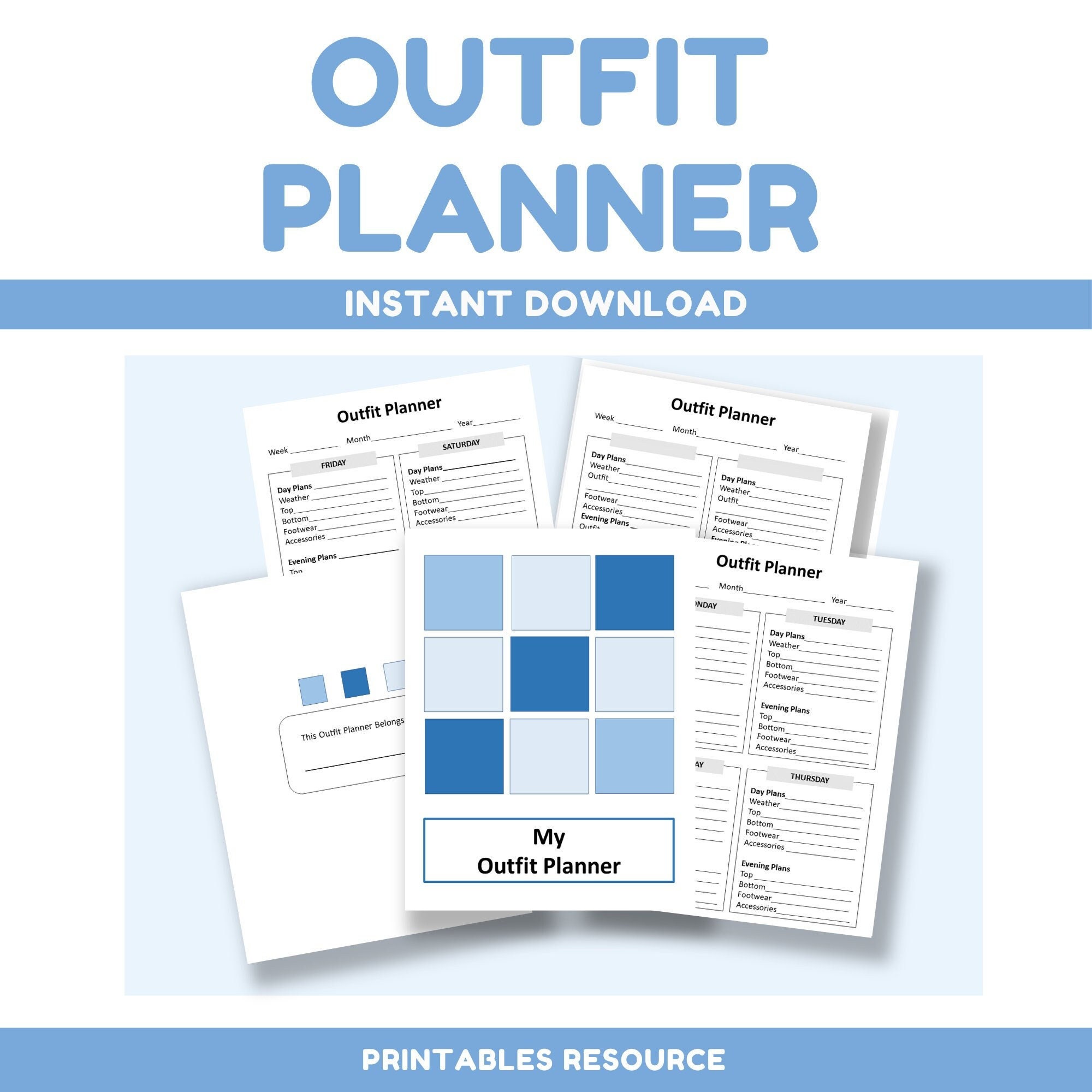 Weekly Outfit Planner | Printable Outfit Planner | Outfit Planning ...