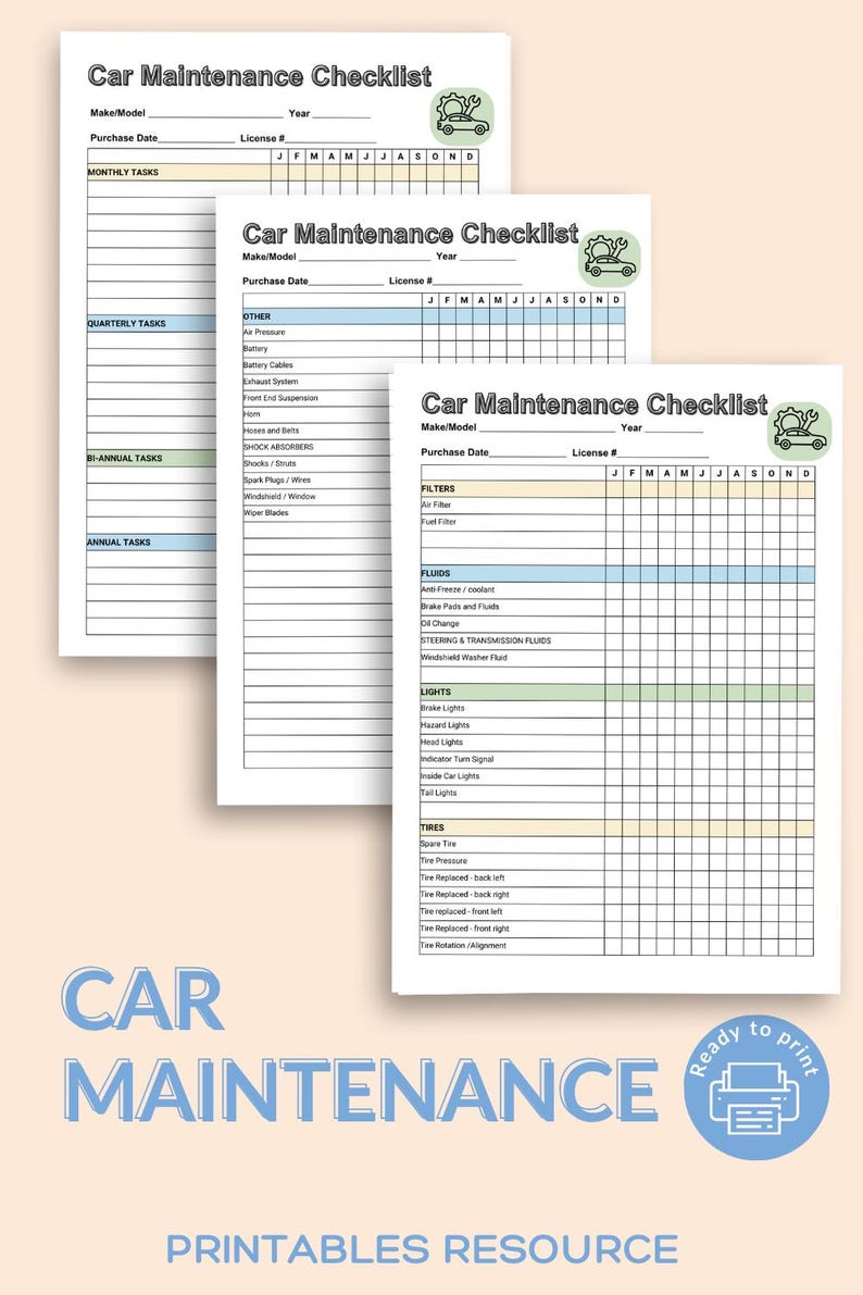 Car Maintenance Printable Checklist PDF Vehicle Maintenance Log Binder ...