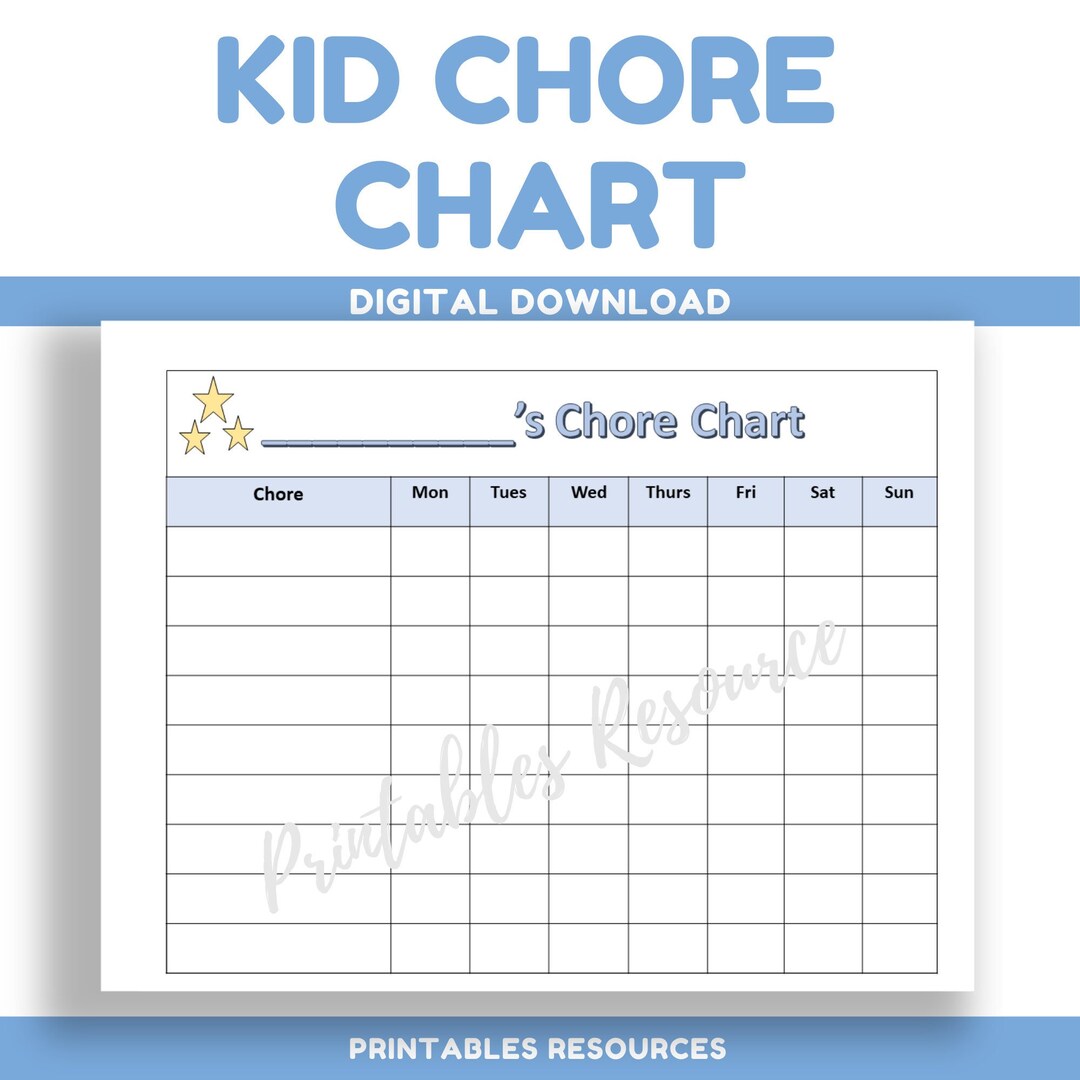 Chore Chart Kid Chore Chart Chore Chart Printable Blue Chore Chart - Etsy