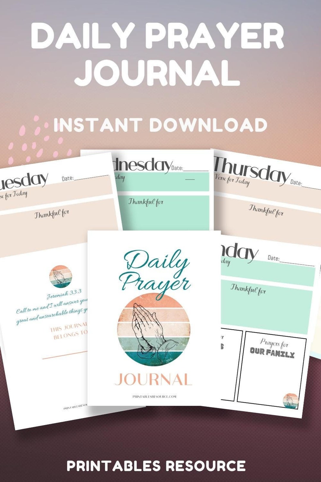 Daily Prayer Journal Planner Printable Faith Based Journal PDF ...
