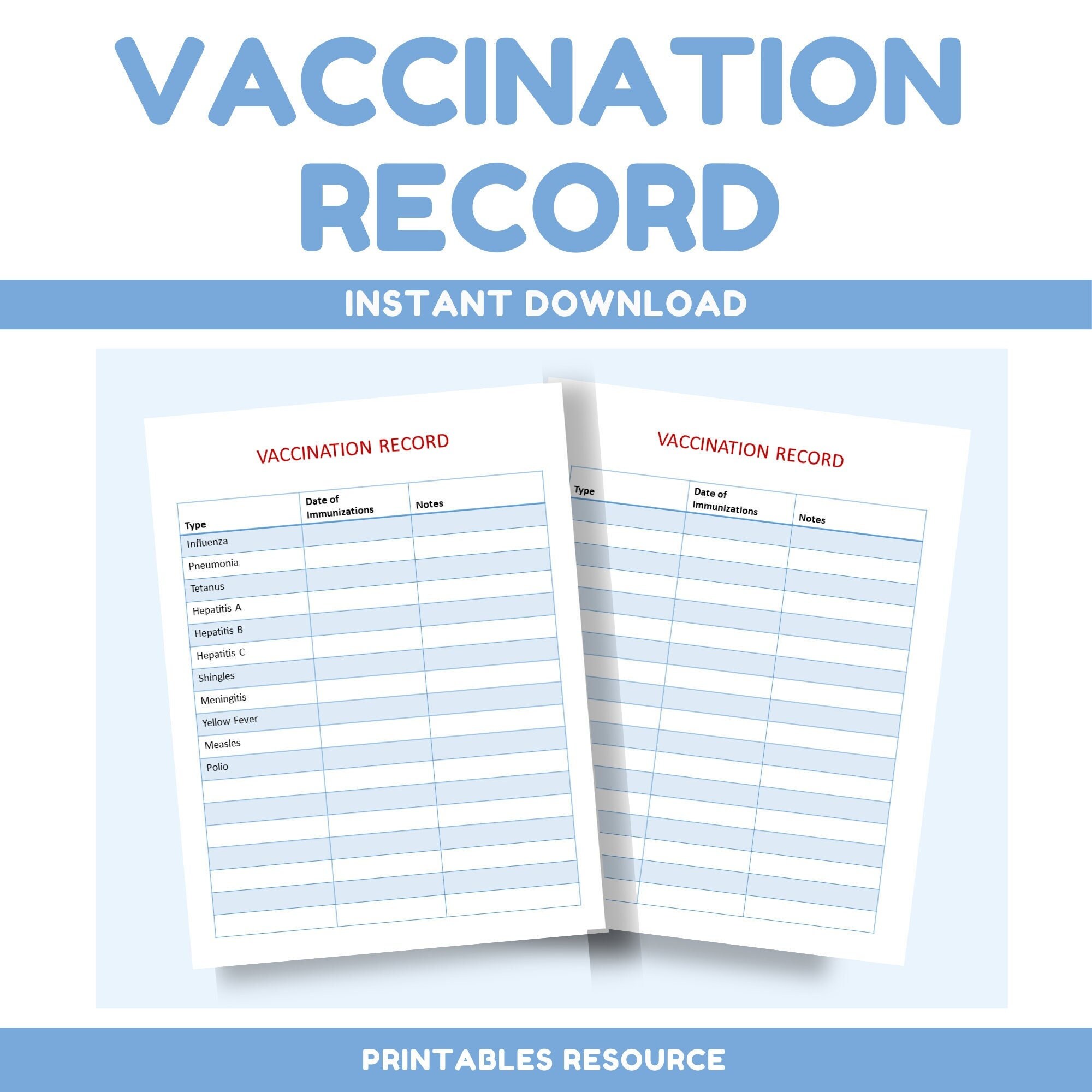Class Immunization Record Printable, Vaccination Record,, 53% OFF