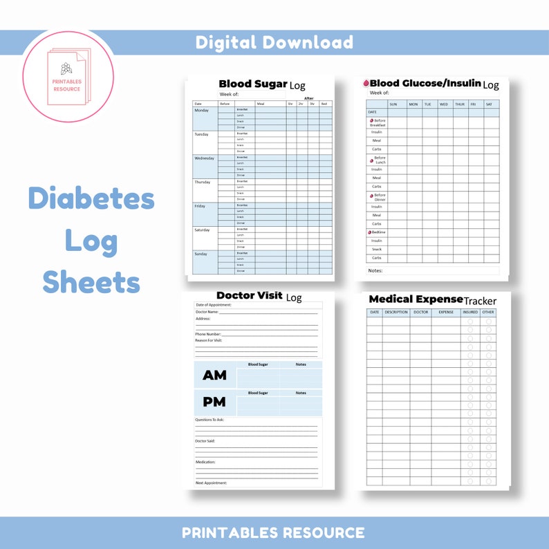 Printable Blood Sugar Tracker, Diabetic Daily Planner, Type 2 Diabetes ...