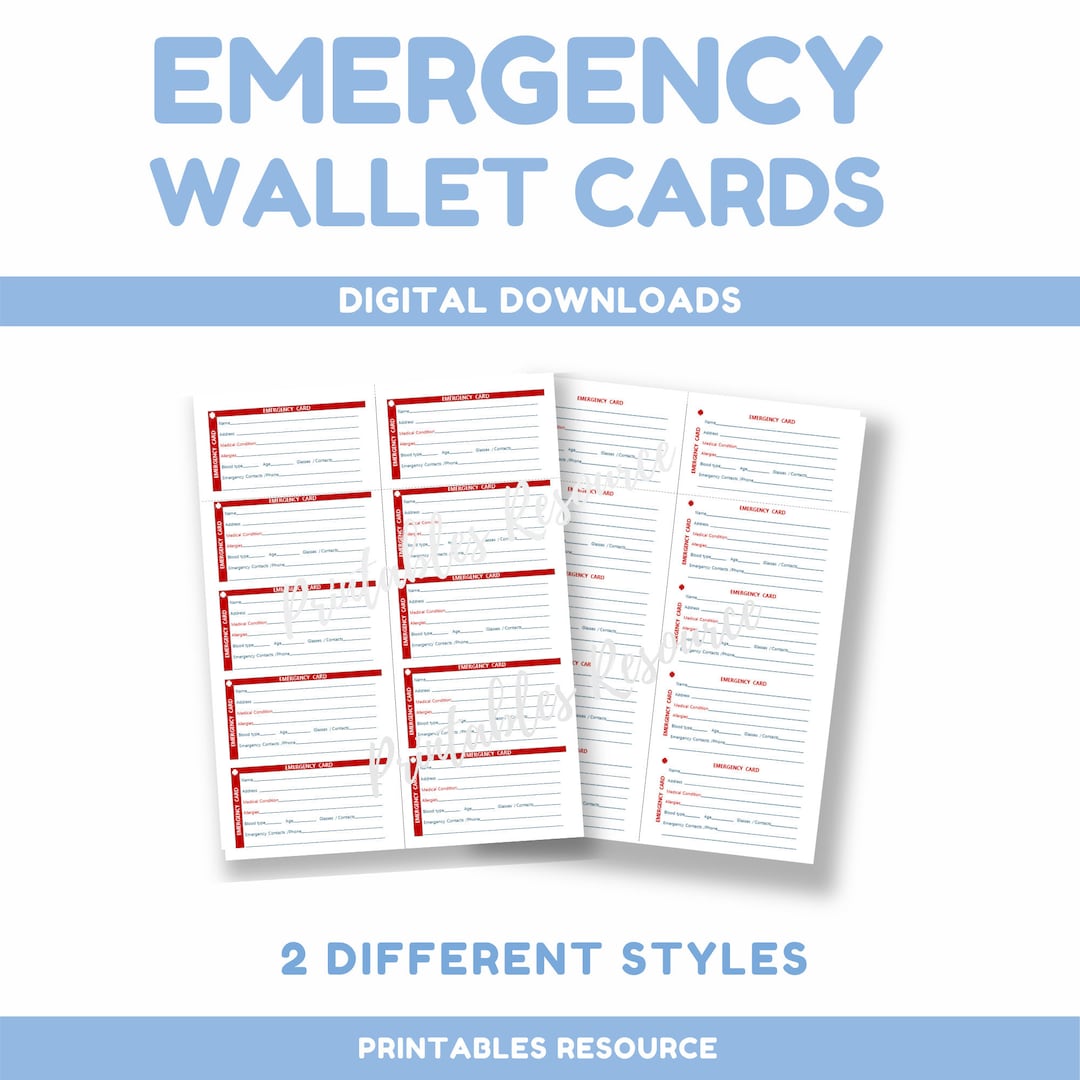 Emergency Wallet Card | Emergency ID Card | Information Card | Medical ...
