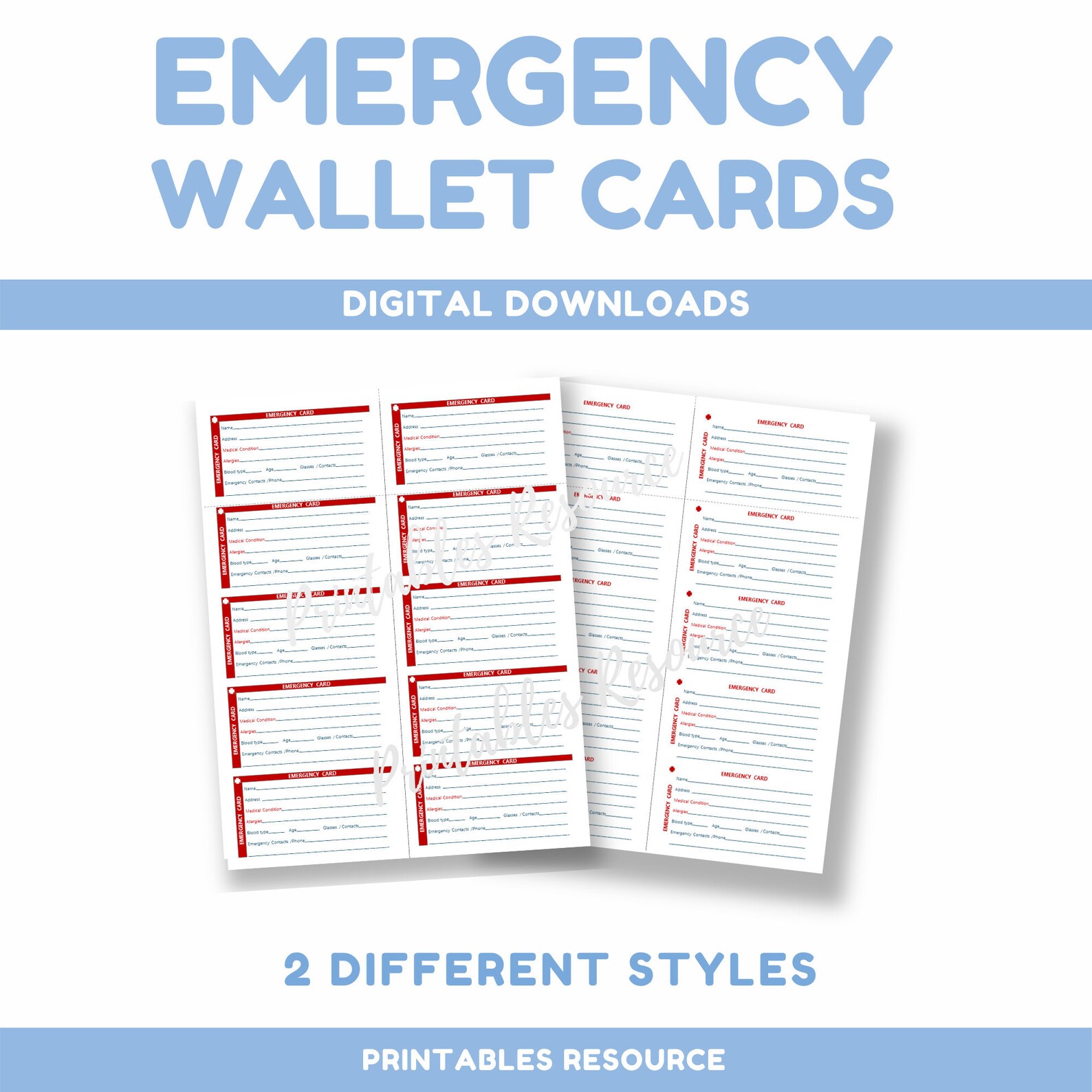 Emergency Wallet Card | Emergency ID Card | Information Card | Medical ...