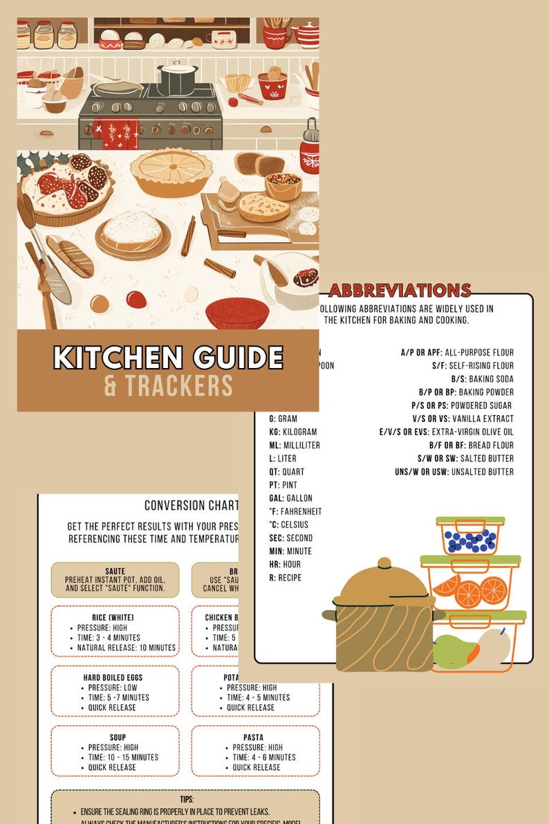 Kitchen Guide Printable: Conversion Charts & Meal Planner (PDF) - Etsy