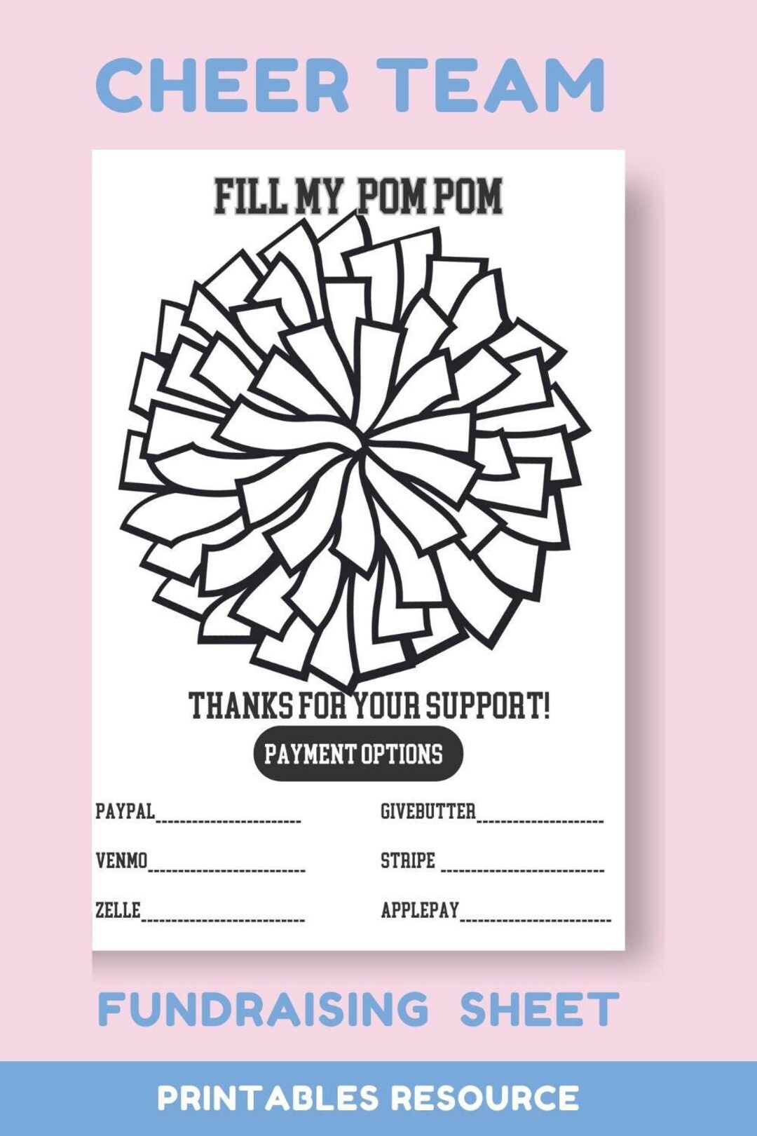 Cheerleading Fundraising Pom Pom Form: School Sports Fundraiser ...