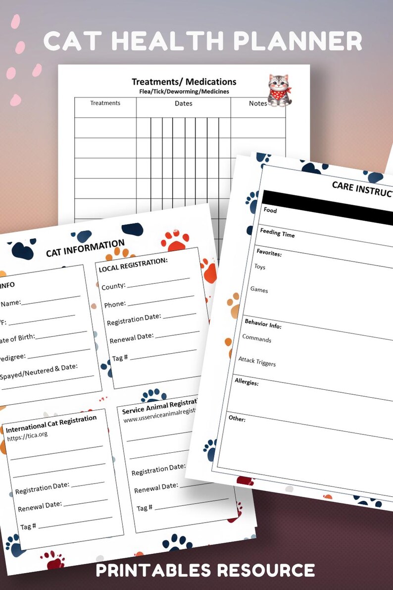 Cat Health Care Planner Cat Health Care Record Medical Planner ...