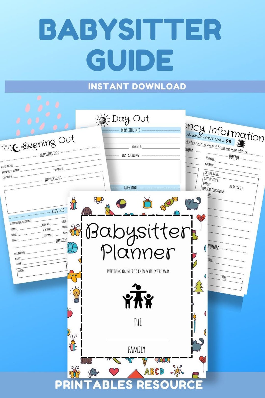 Babysitter Guide PDF Printable Babysitting Planner , Notes for Nanny ...