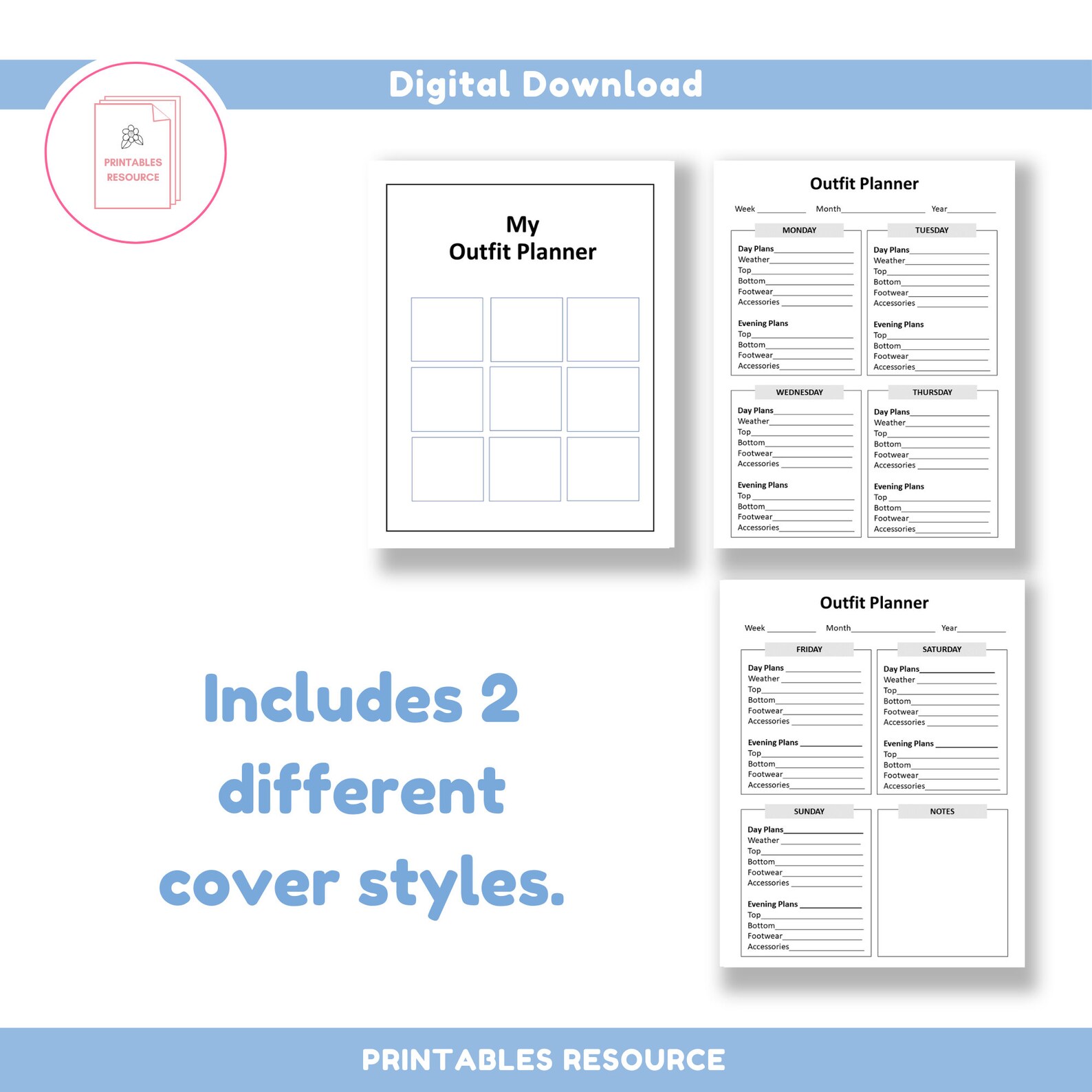 Weekly Outfit Planner | Printable Outfit Planner | Outfit Planning ...