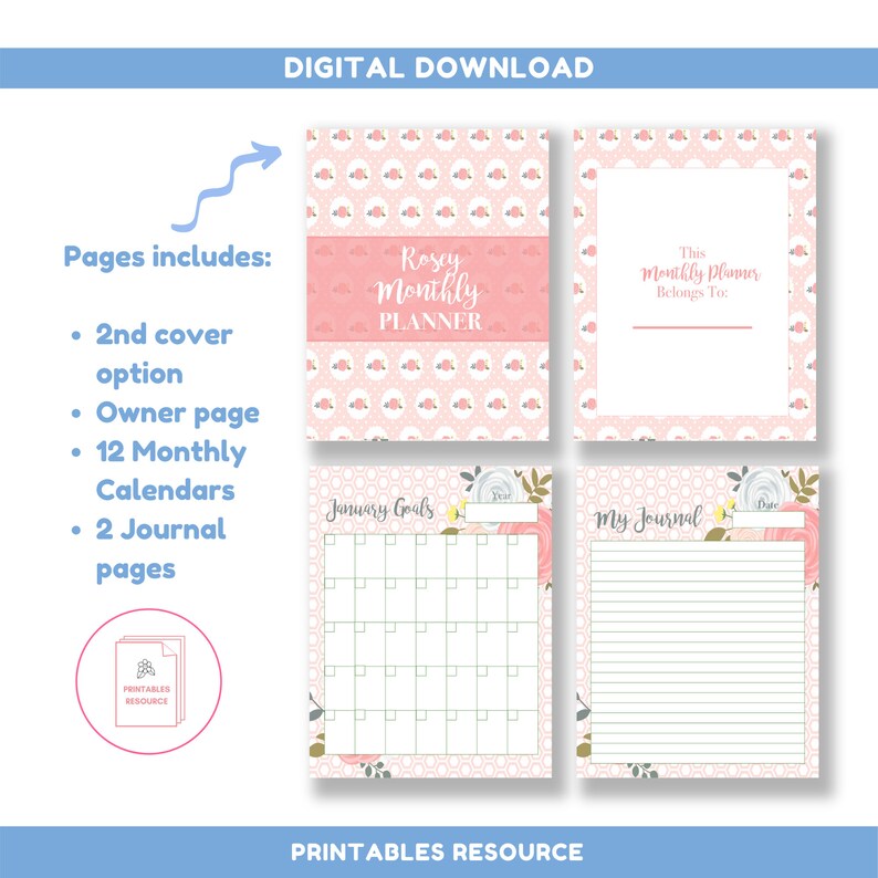 Undated Monthly Planner Blank Calendar Printable Floral Calendar - Etsy