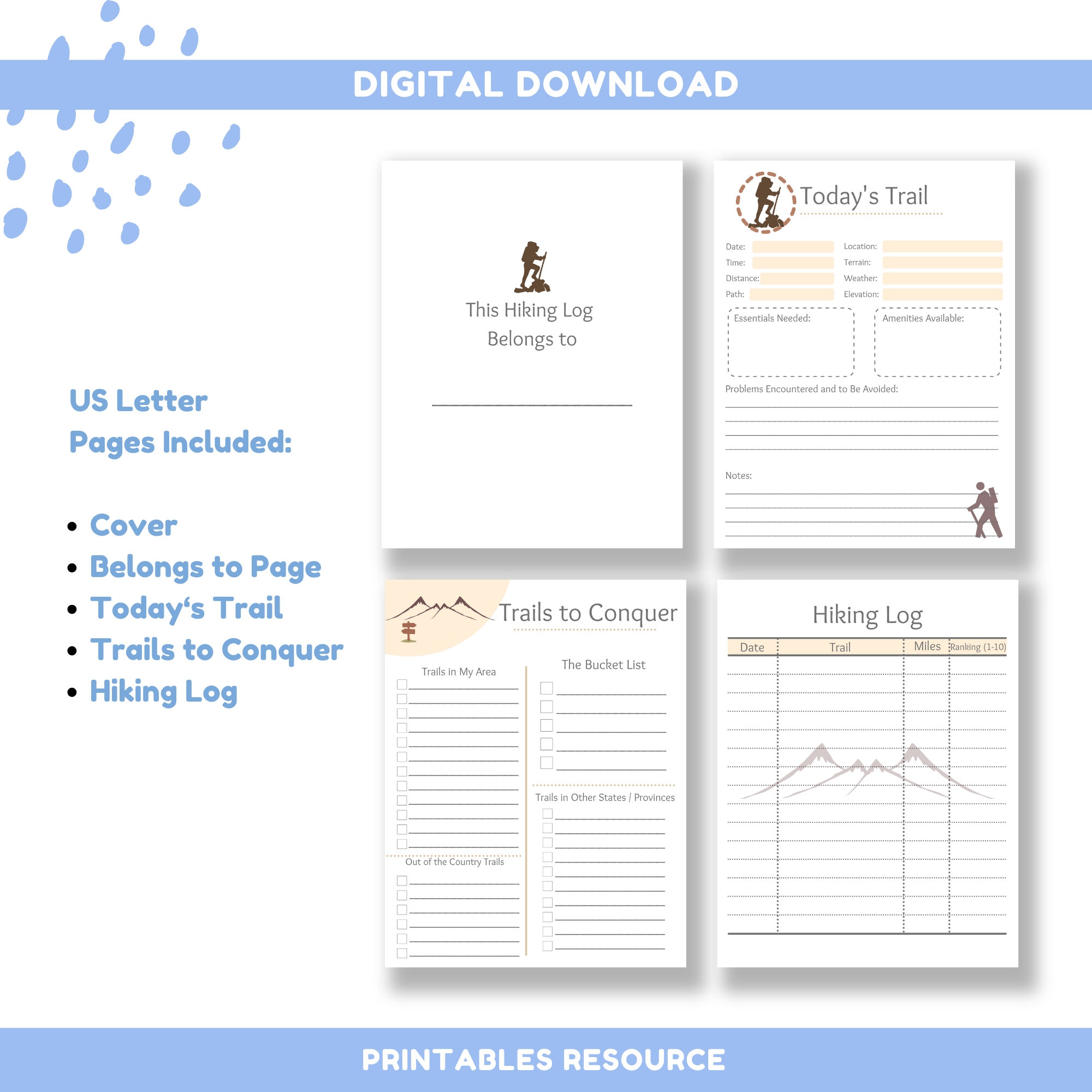 Hiking Journal Printable: Outdoor Adventure Log Book (digital Download ...