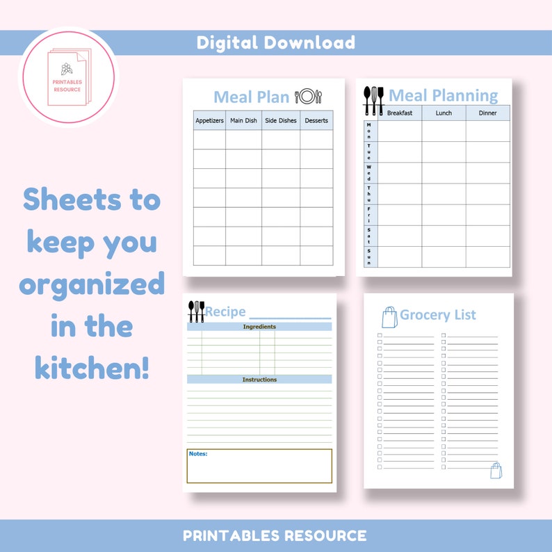 Kitchen Planner Printable Weekly Meal Planner | Conversion Chart ...