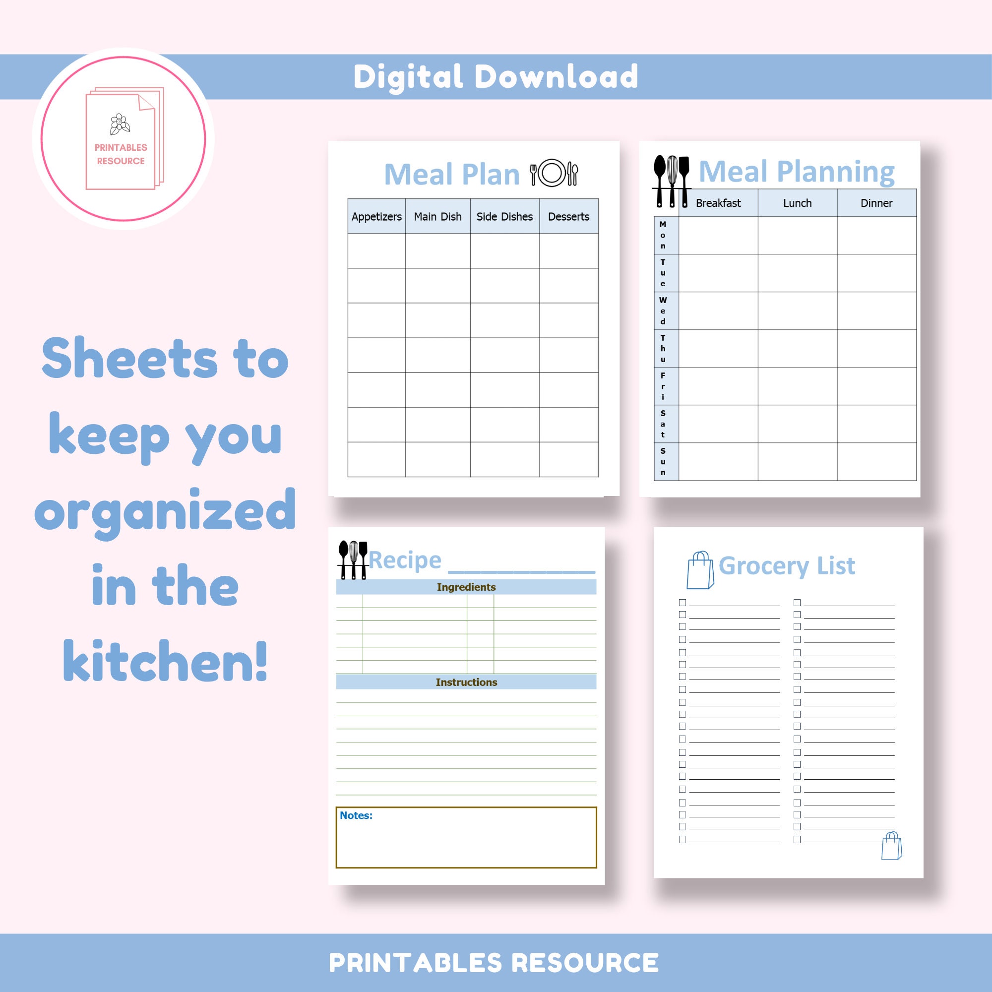 Kitchen Planner Printable Weekly Meal Planner | Conversion Chart ...