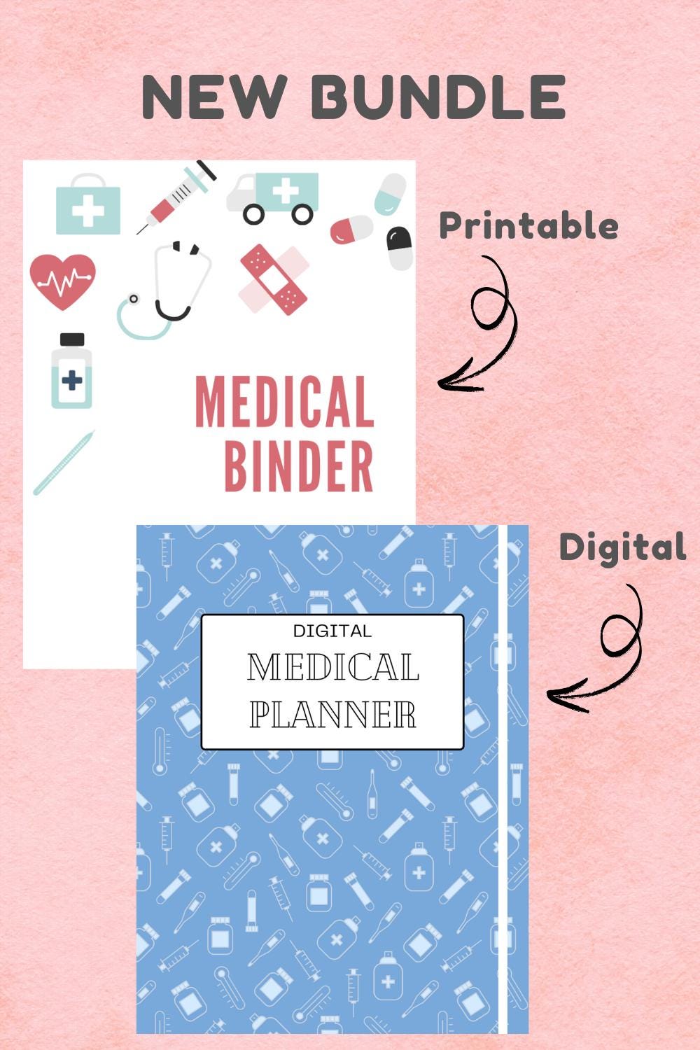 Printable and Digital Medical Planner Binder Bundle Health and Wellness ...