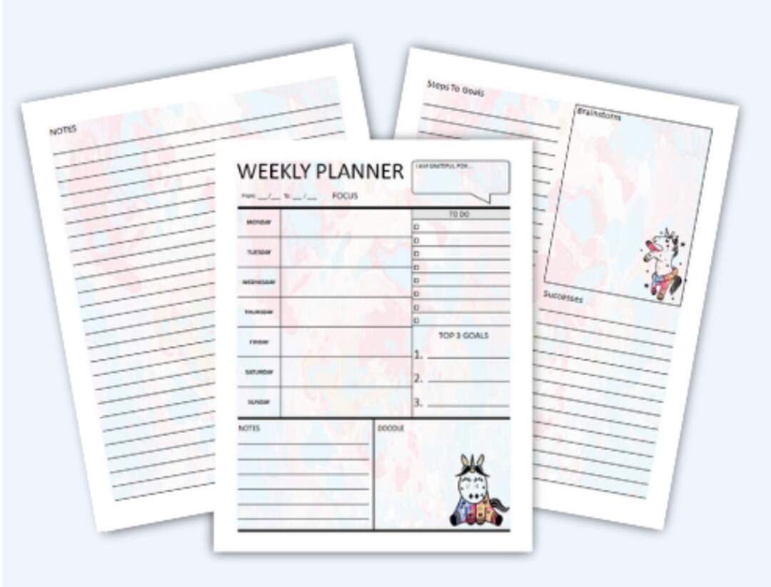 Unicorn Weekly Planner Printable: Undated Calendar (PDF Download ...