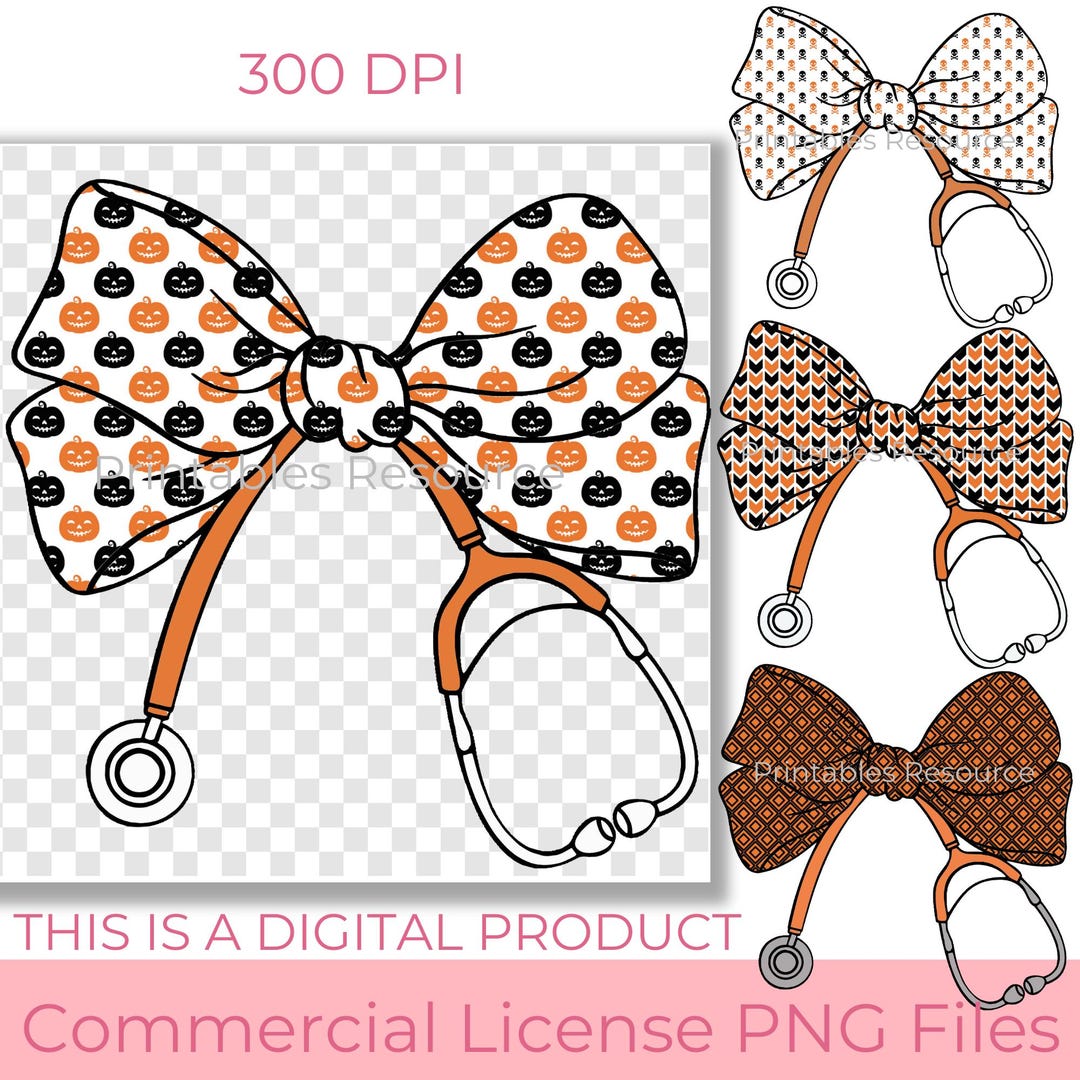 Nurse Halloween PNG Stethoscope Bow Clipart Medical Sublimation Design ...