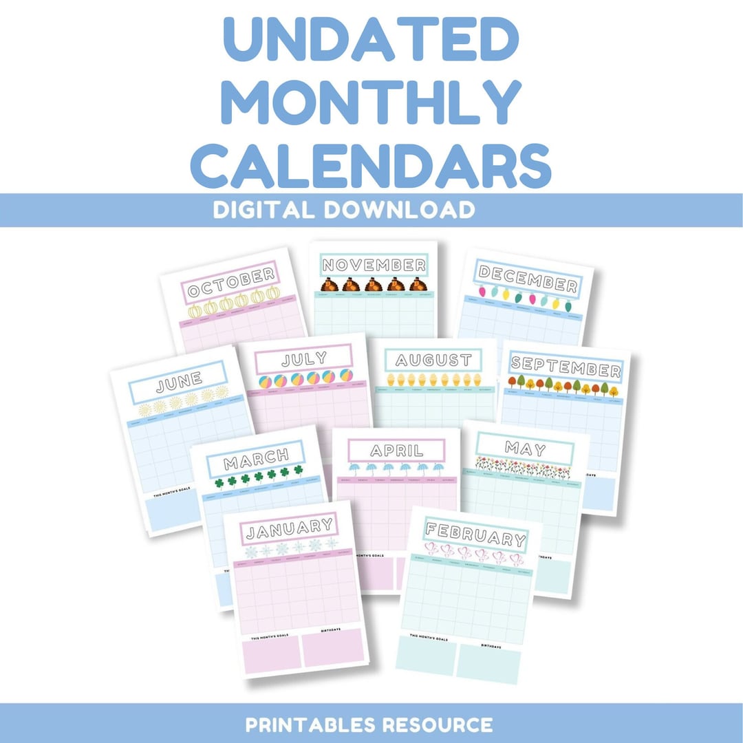 Pastel Undated Monthly Calendar Printable: Vertical Planner (digital ...