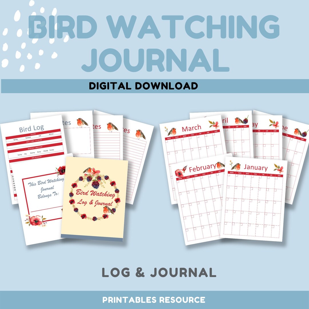 Bird Watching Journal: Printable Bird Logbook, Birding Calendar ...