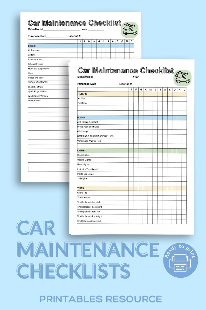Car Maintenance Printable Checklist PDF Vehicle Maintenance Log Binder ...