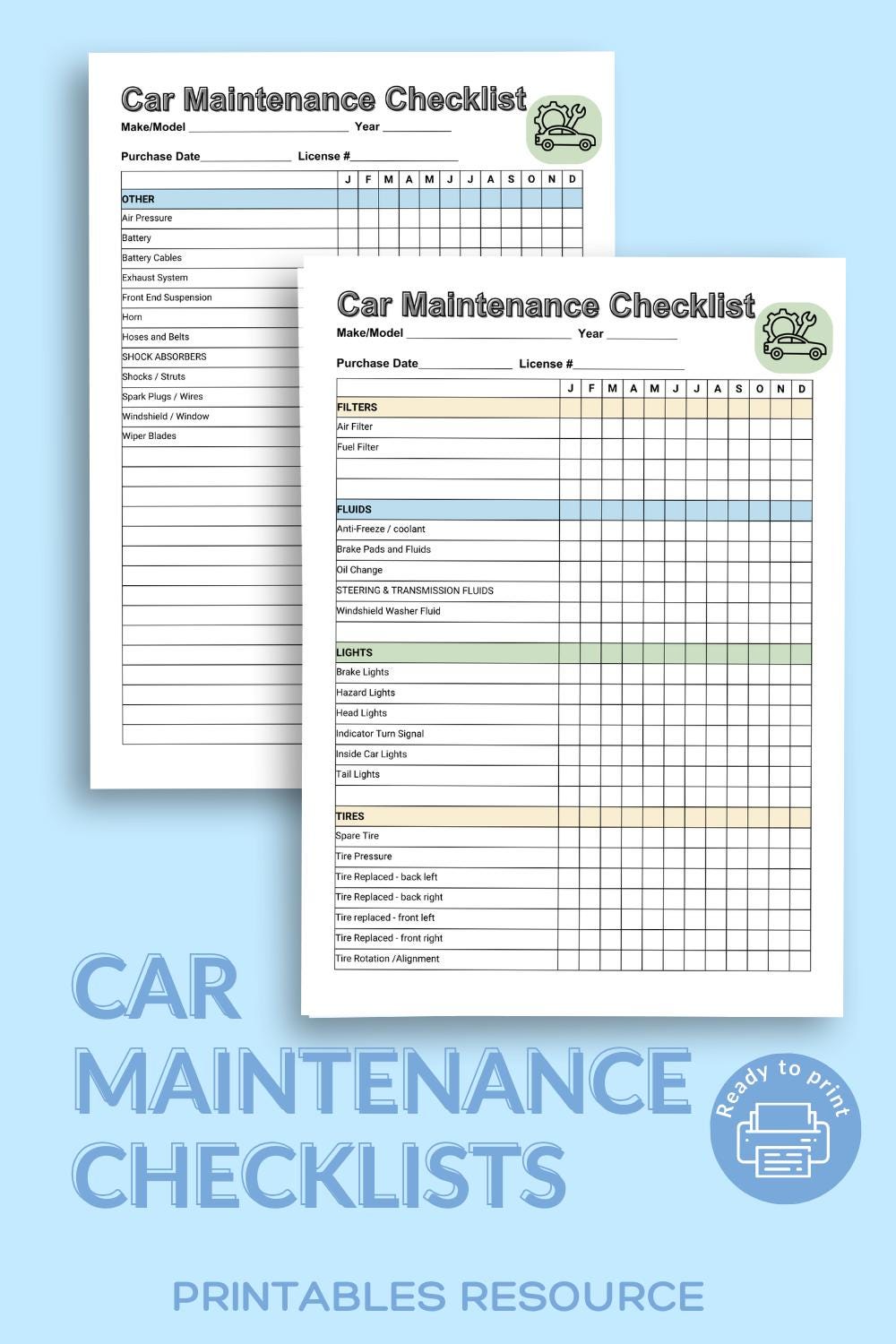 Car Maintenance Printable Checklist Pdf Vehicle Maintenance Log Binder