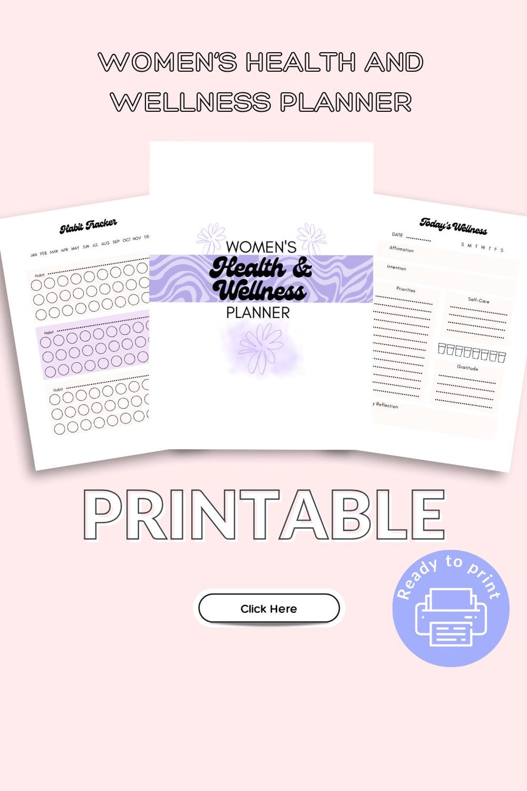 Women's Health & Wellness Planner: Self-care Tracker (digital Download ...