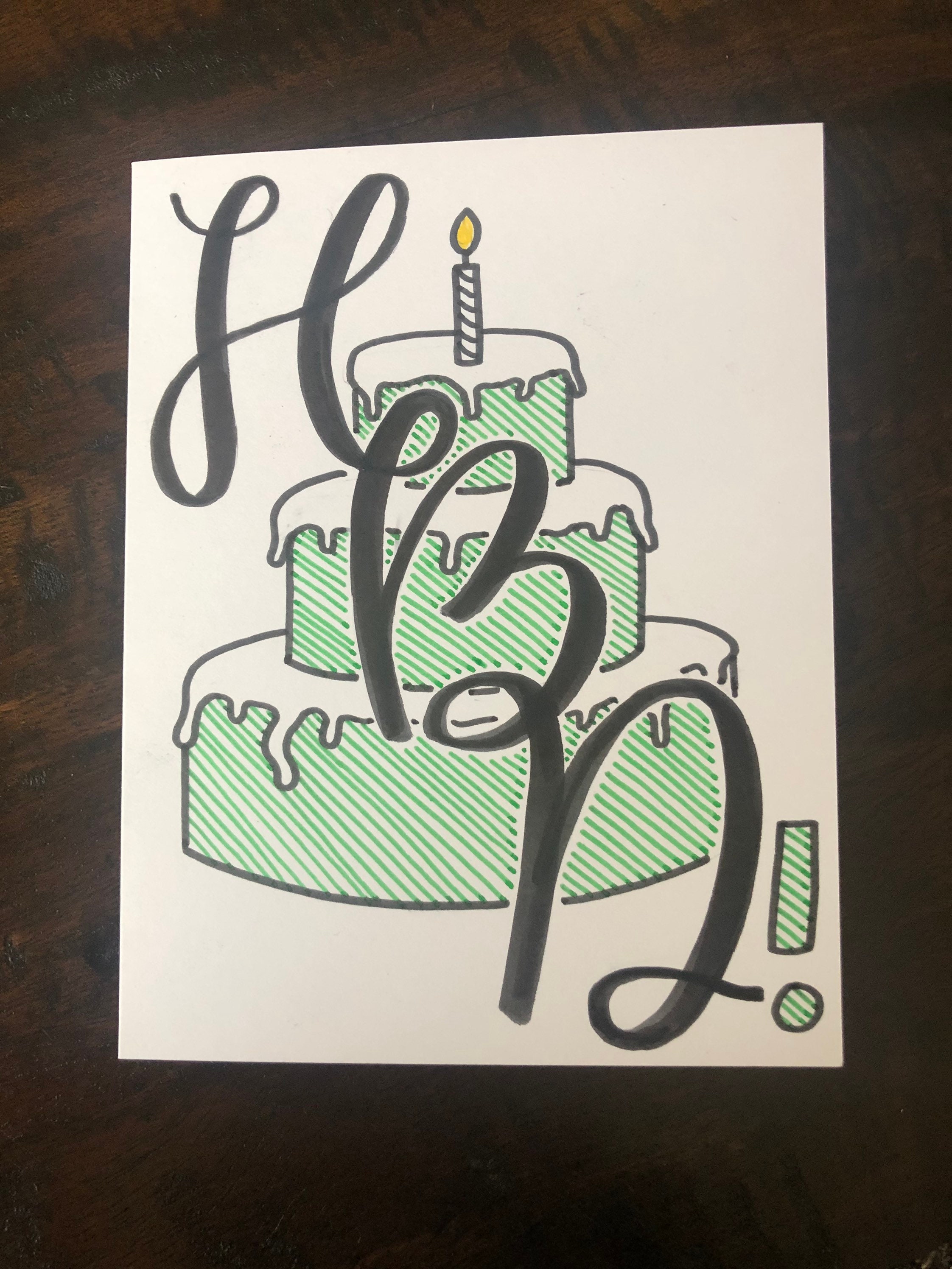Handmade Calligraphy Card - HBD W Cake - Etsy