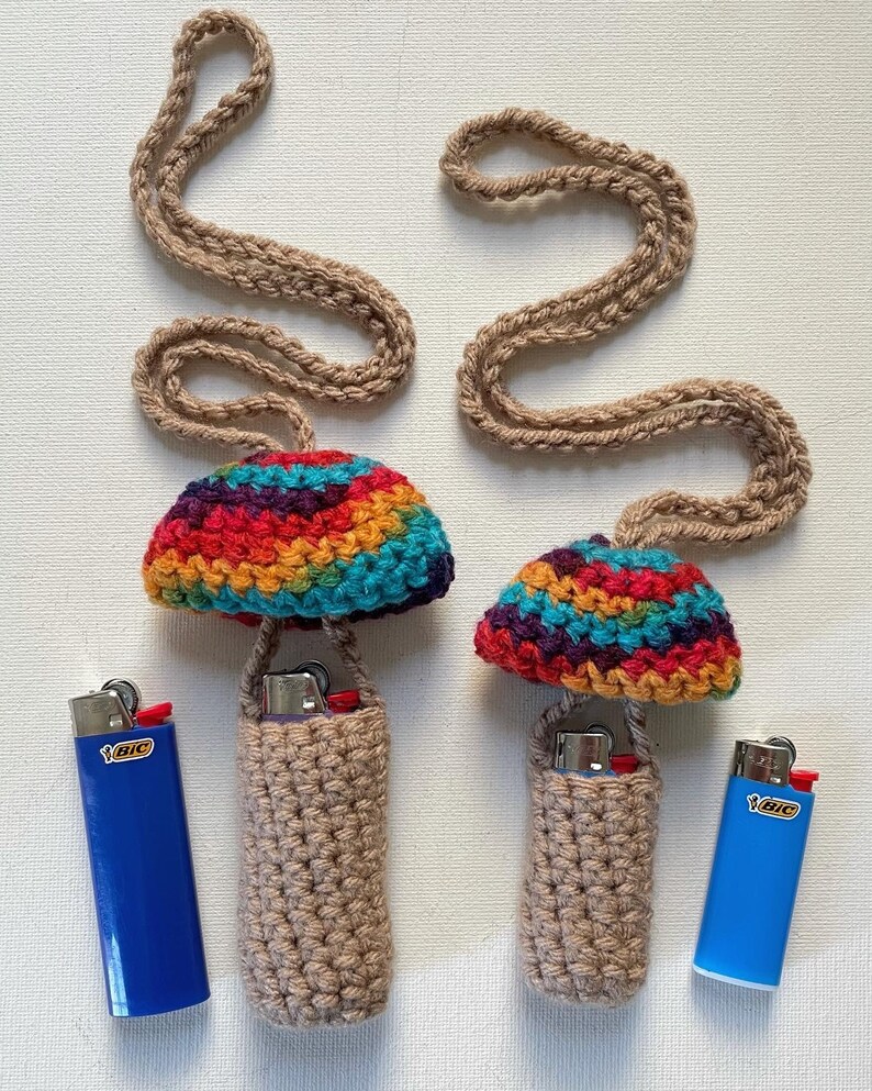 Mushroom Crochet Lighter Chapstick Crystal Stash Lanyard - Etsy Australia