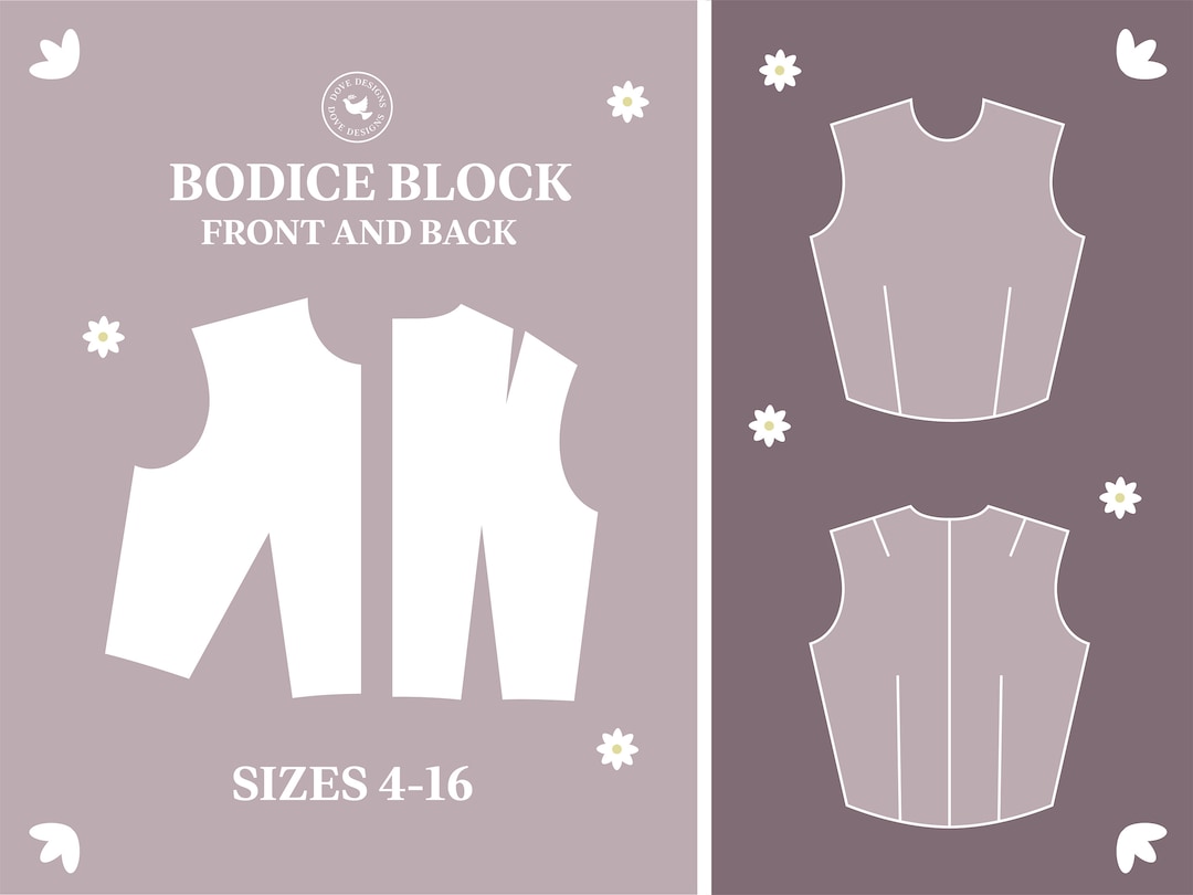 Basic Bodice Block PDF Sewing Pattern - Sizes 4-16 Available (+info File and Instructions on How ...